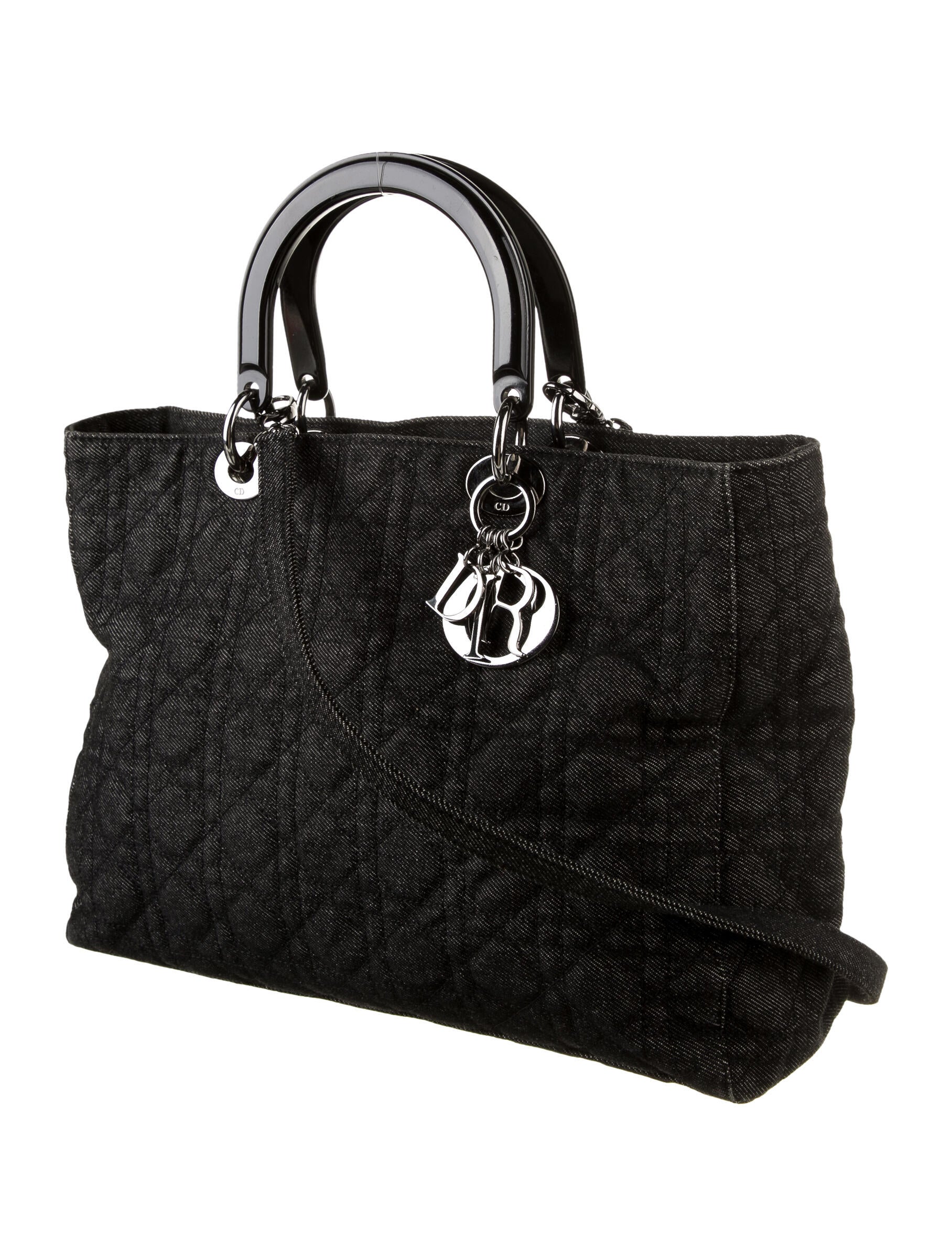 Christian Dior Large Denim Cannage Lady Dior Bag - Black Totes ...