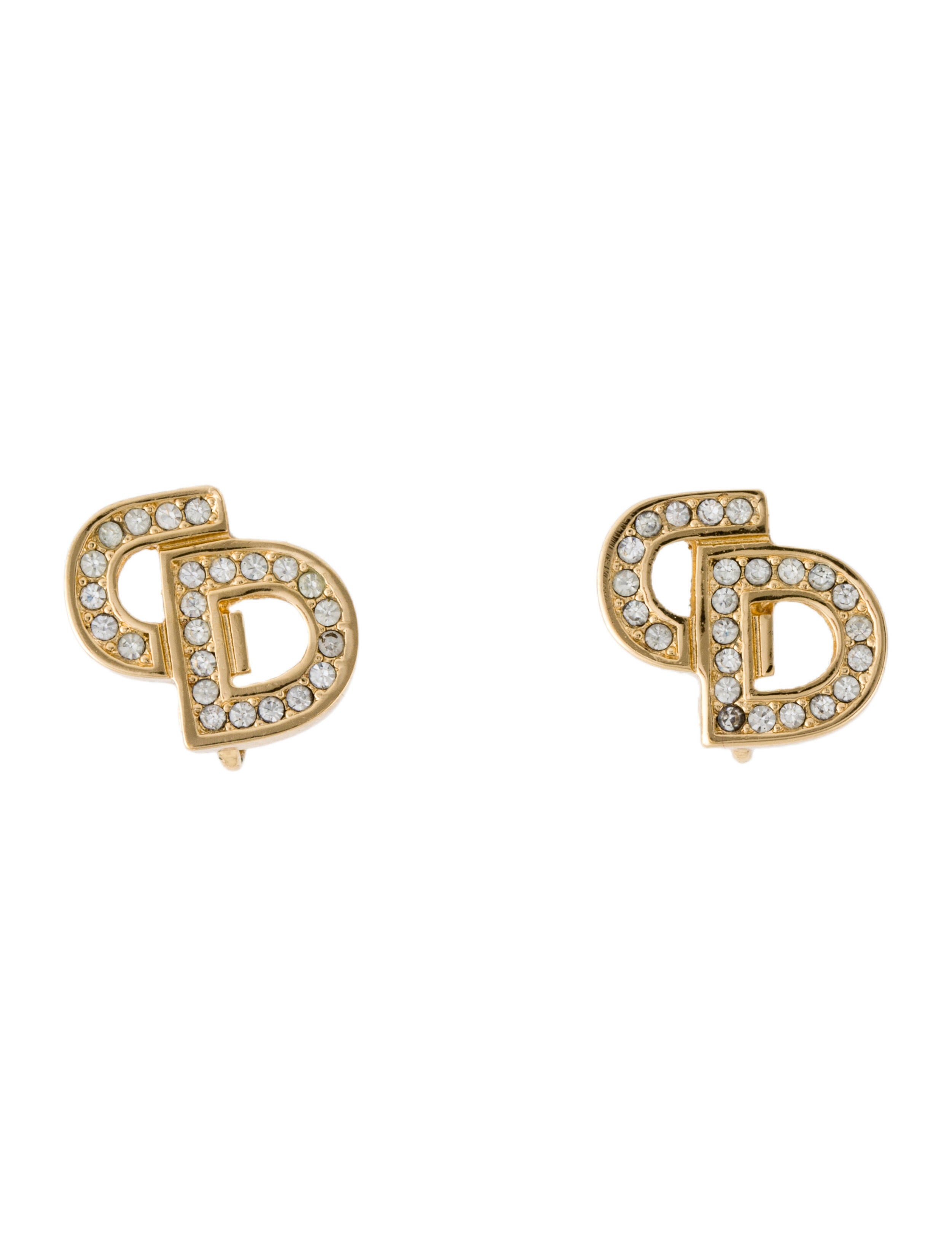 Christian Dior CD Logo Stud Earrings - Gold-Tone Metal Stud, Earrings ...