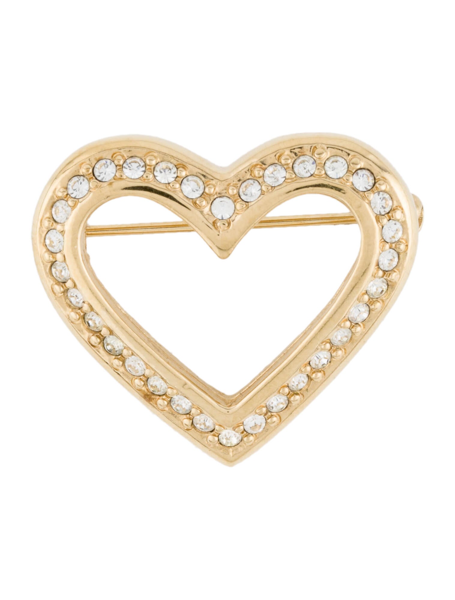 Christian Dior Vintage Crystal Heart Brooch - Gold-Plated Pin, Brooches ...