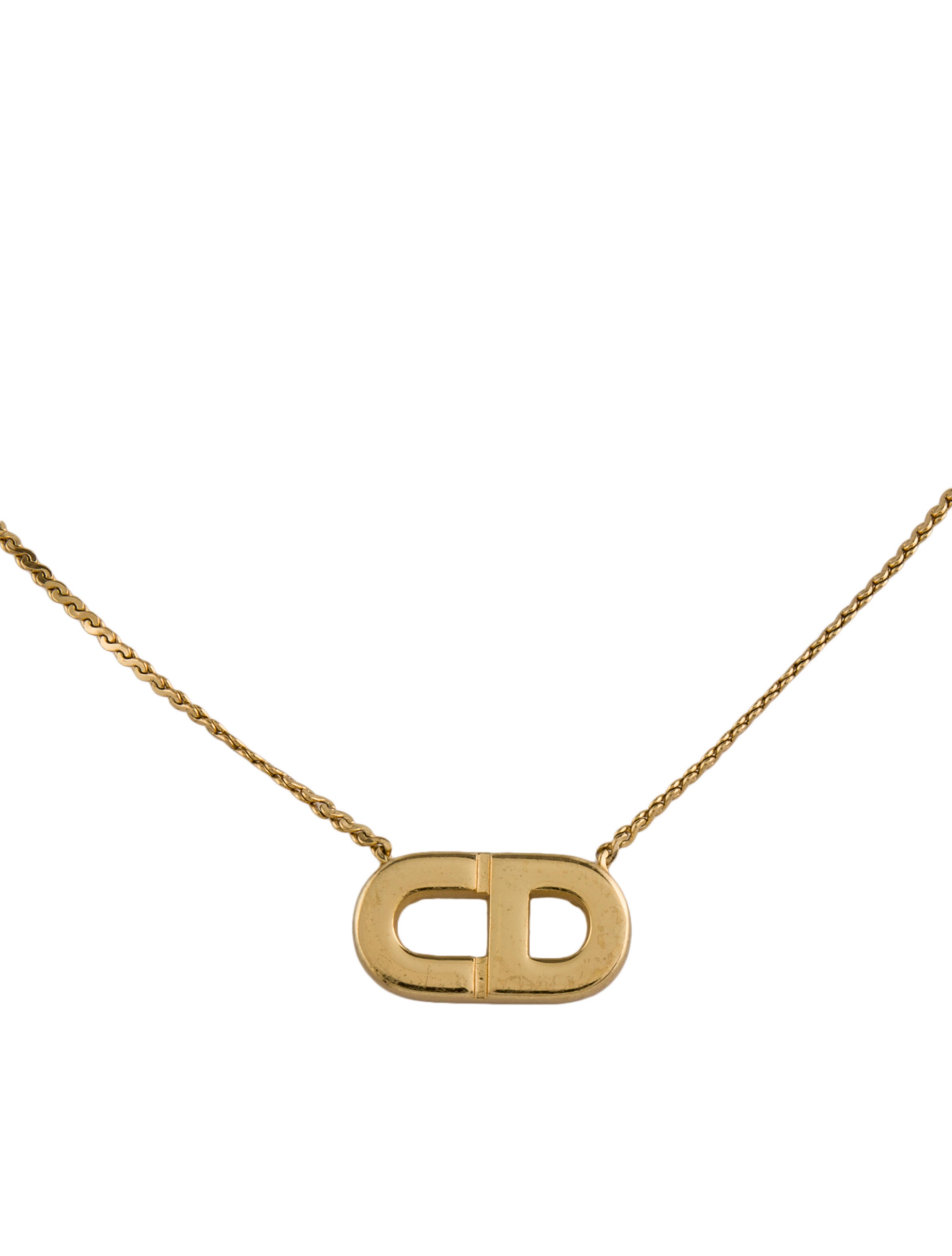 Christian Dior Vintage "CD" Pendant Necklace - Gold-Plated Pendant ...