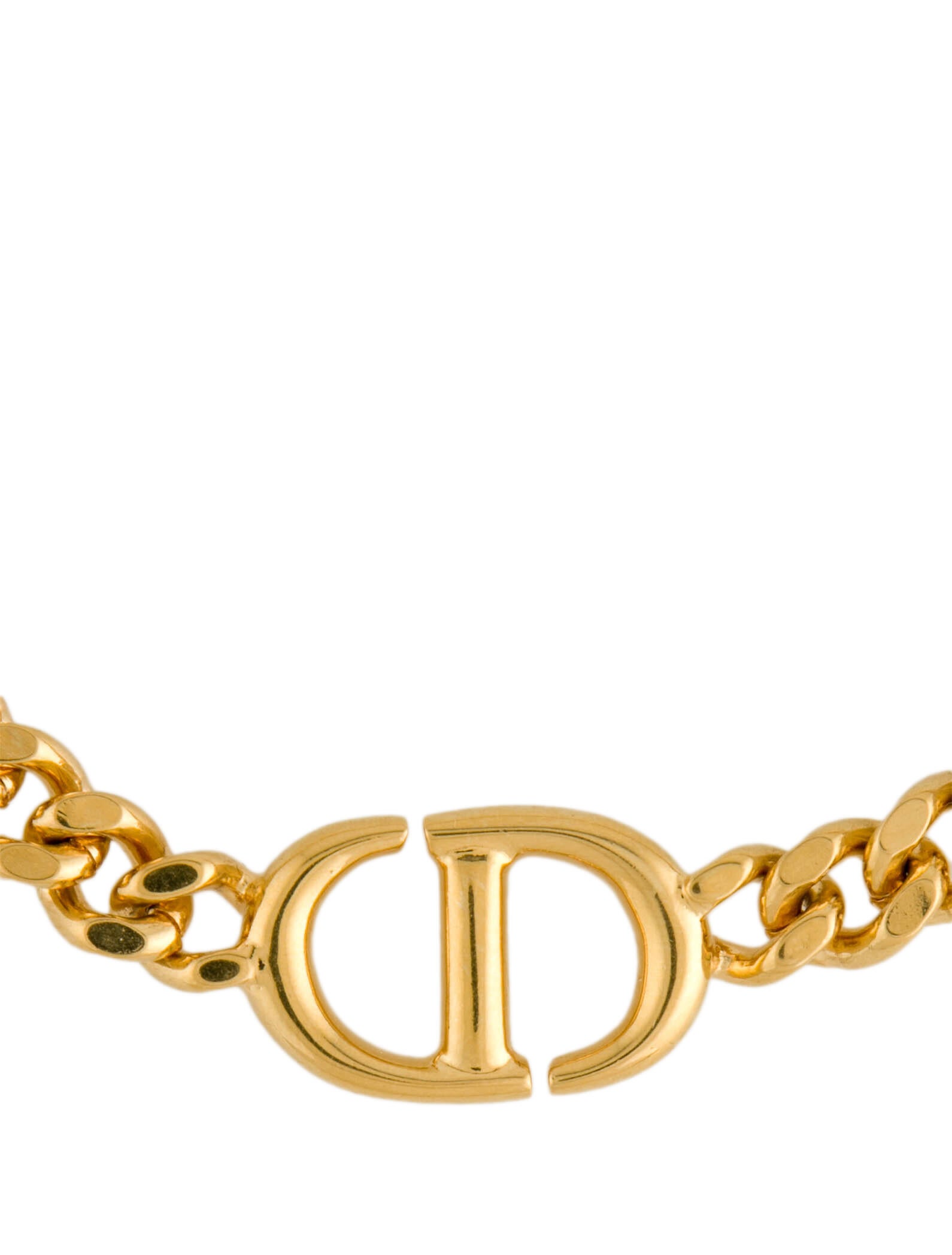 Christian Dior CD Navy Chain Necklace - Gold-Tone Metal Chain ...