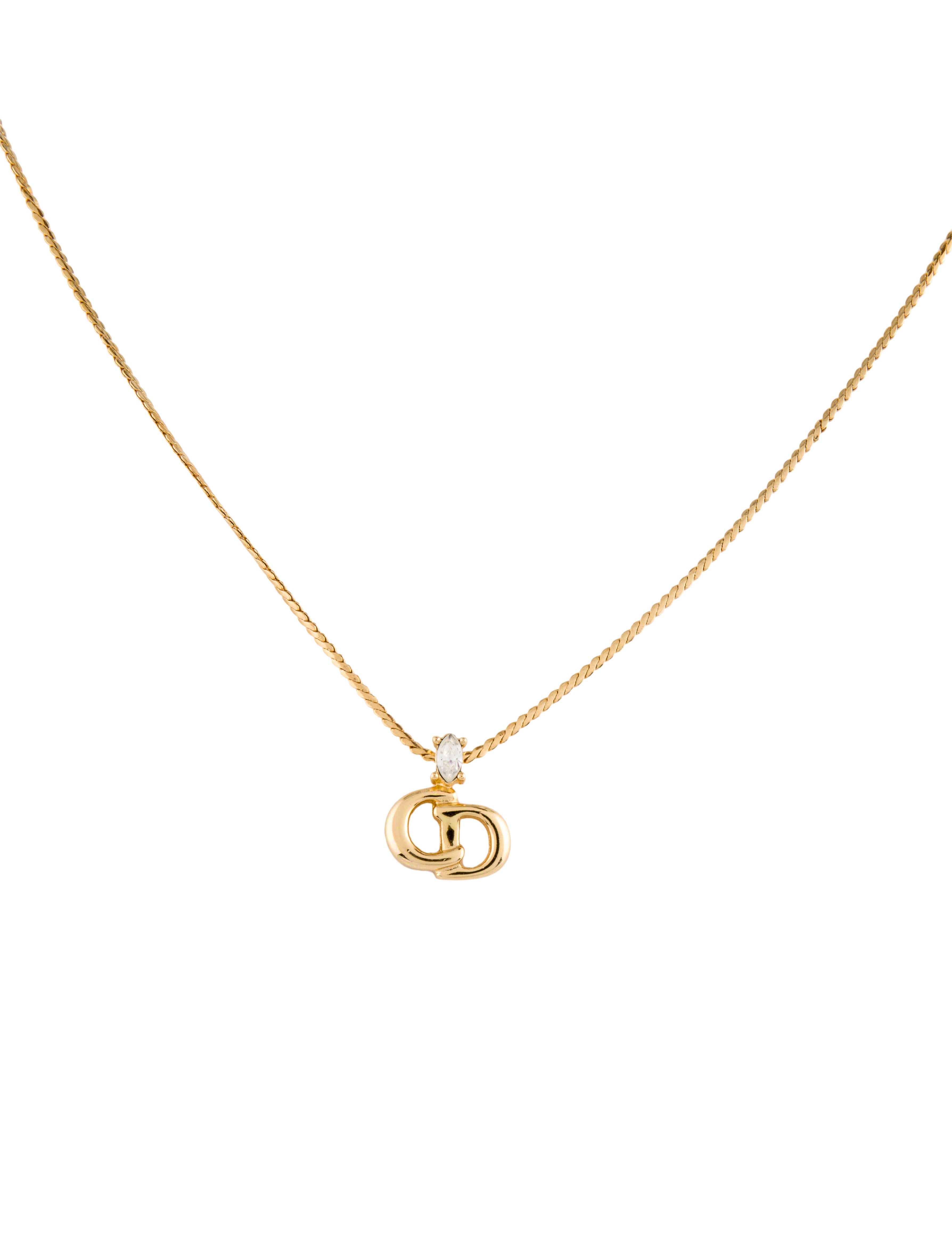Christian Dior Vintage Crystal CD Pendant Necklace - Gold-Plated ...