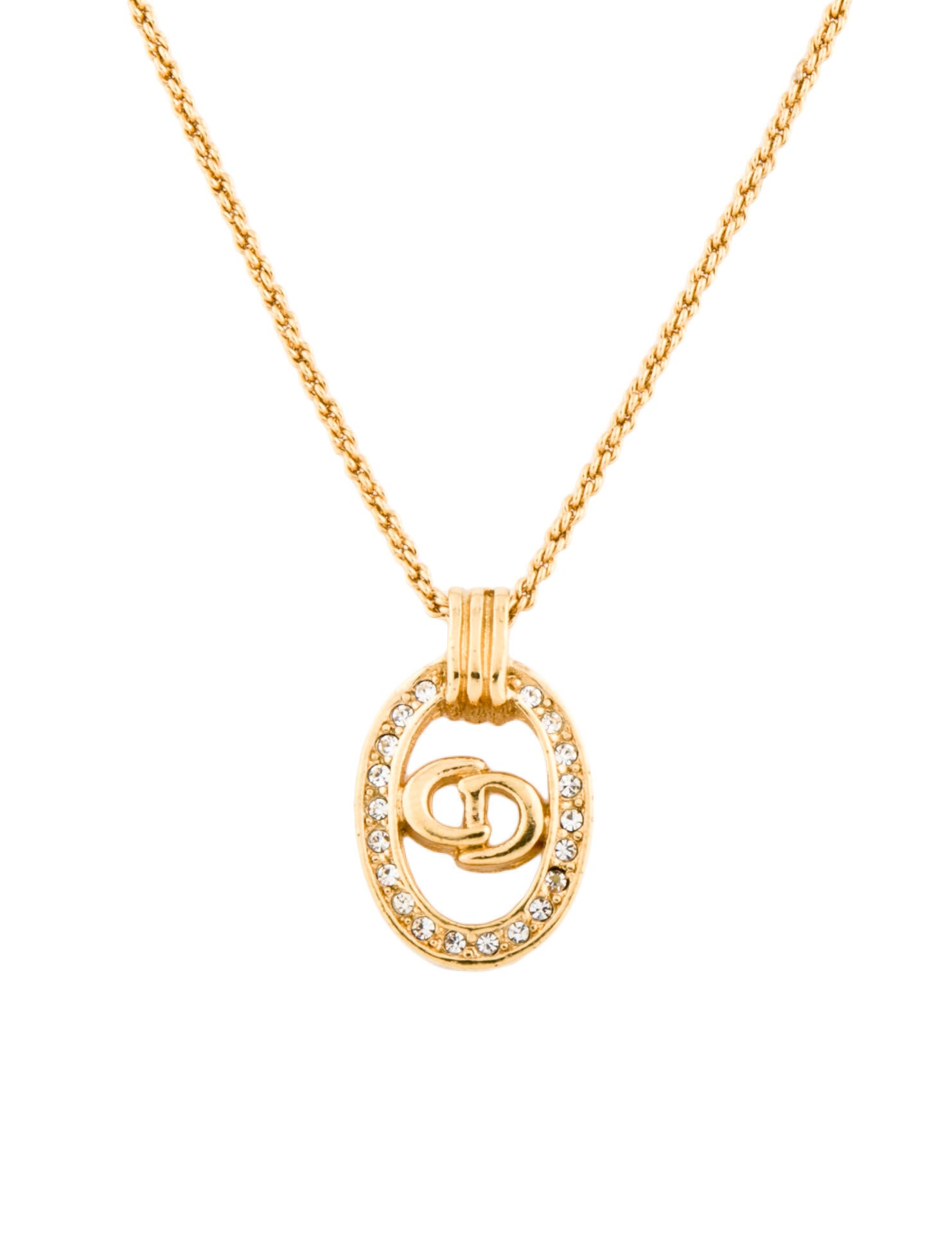 Christian Dior Vintage Crystal 'CD' Pendant Necklace - Gold-Plated ...