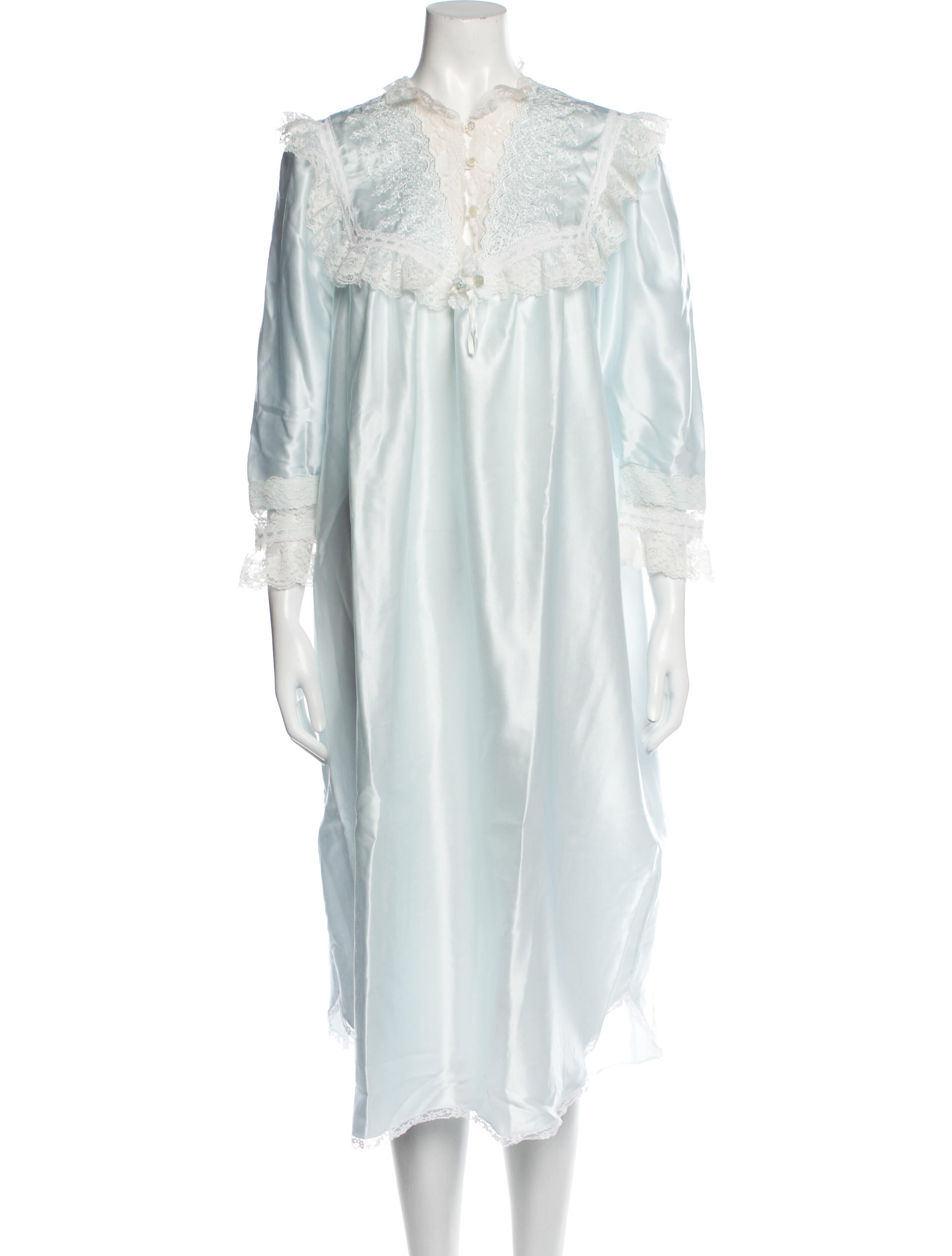 Christian Dior Lace Trim Embellishment Nightgown - Blue Loungewear ...