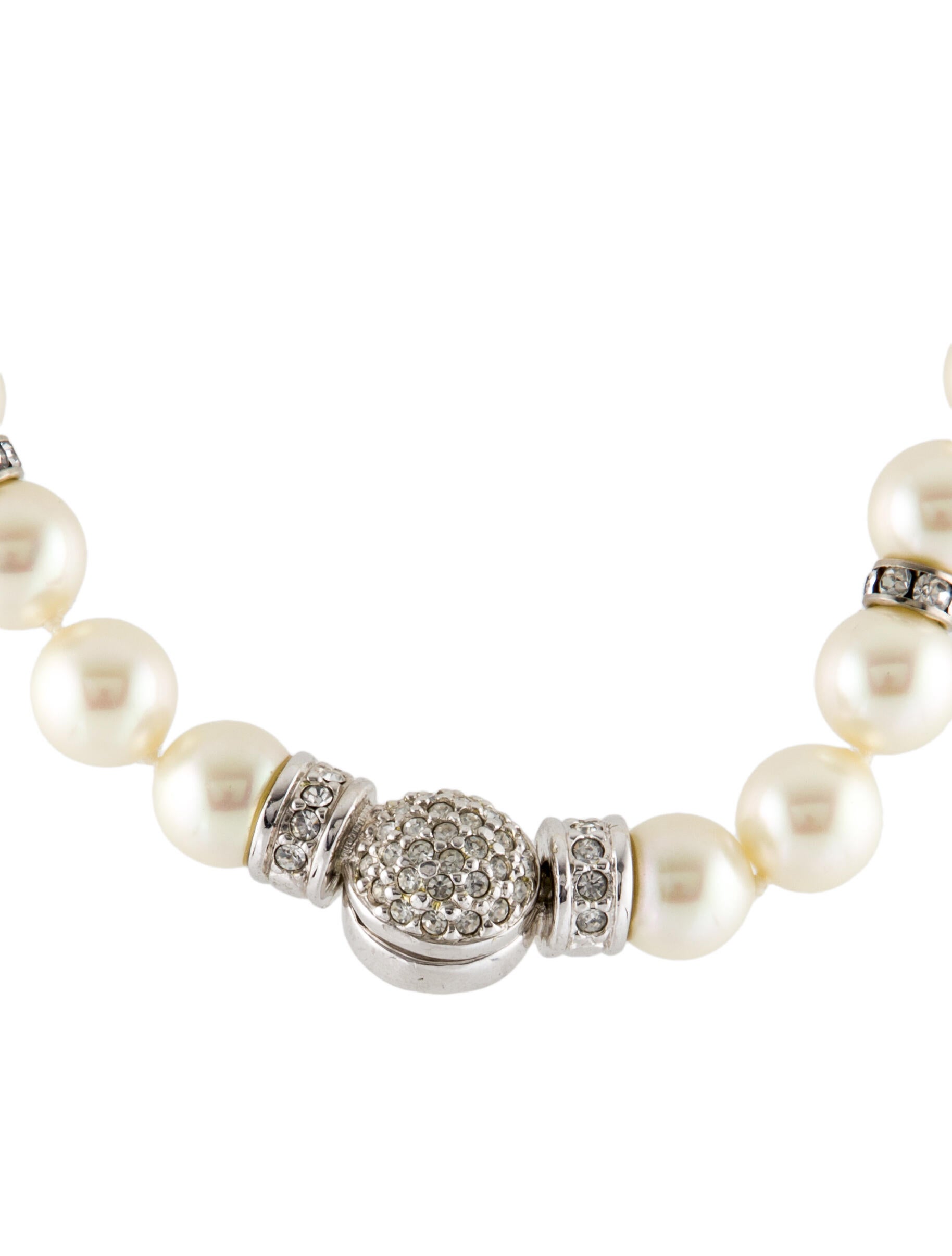 Christian Dior Vintage Faux Pearl & Crystal Collar Bead Necklace ...