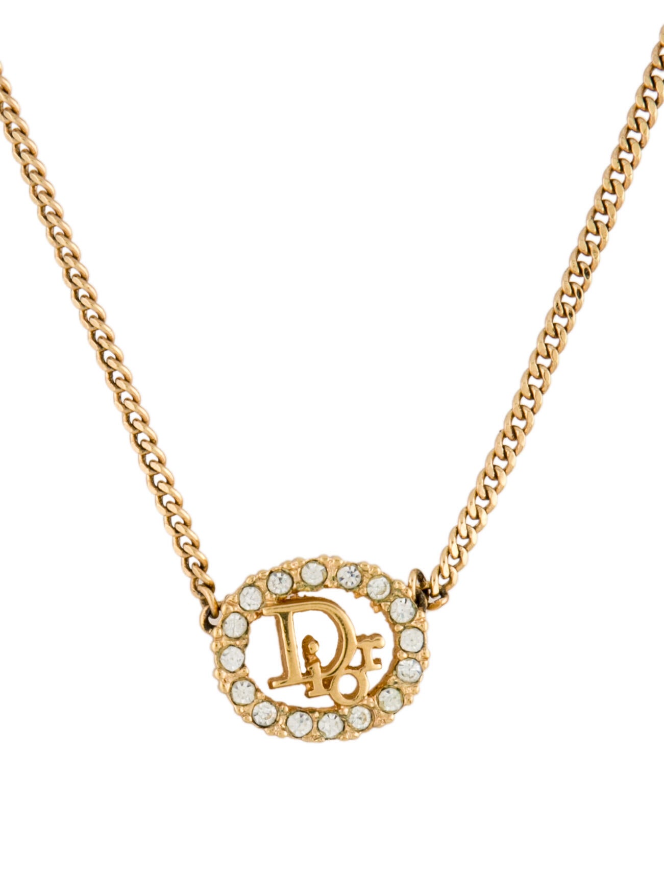 Christian Dior Vintage Crystal "Dior" Pendant Necklace - Gold-Tone ...