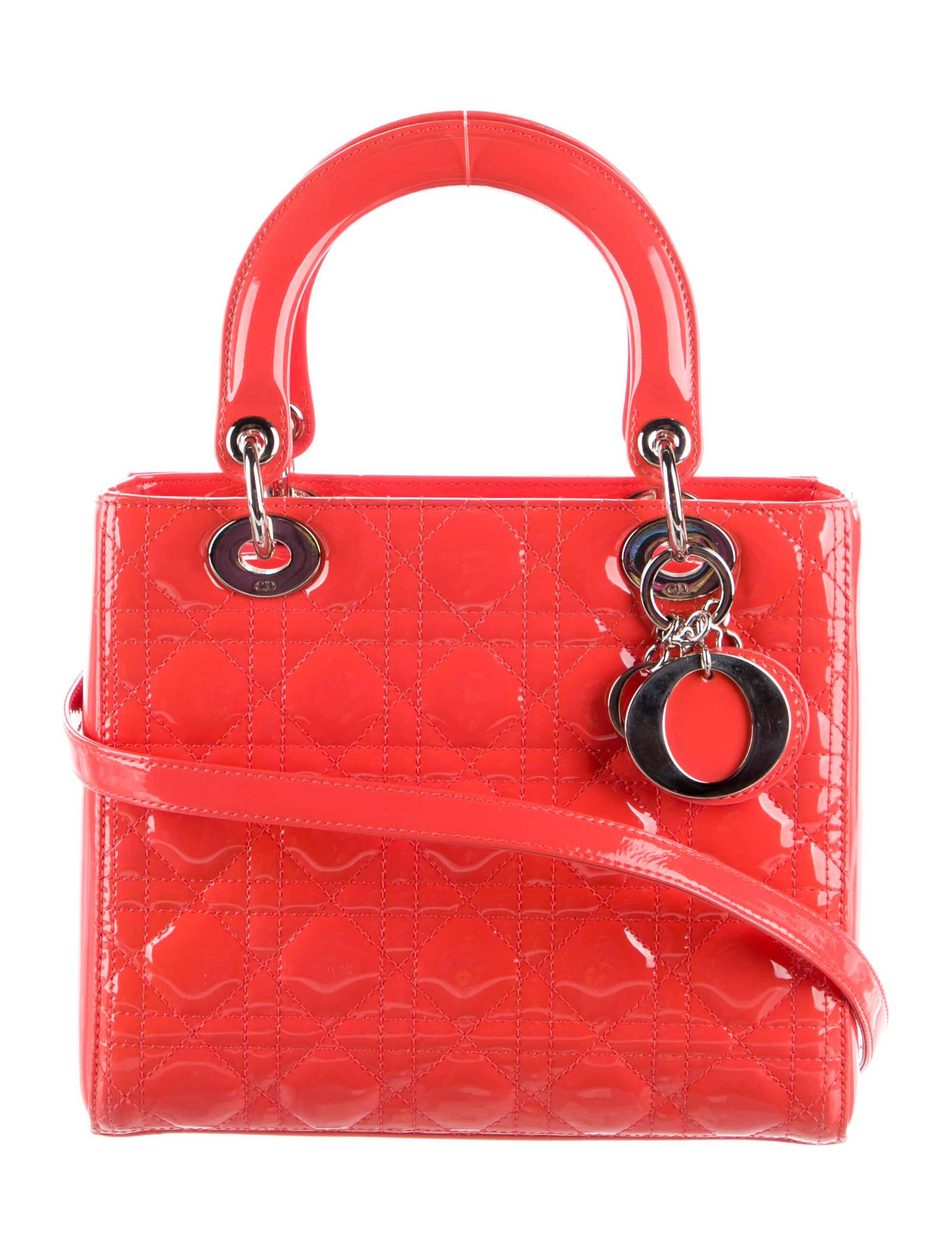 Christian Dior Medium Patent Lady Dior - Orange Handle Bags, Handbags ...