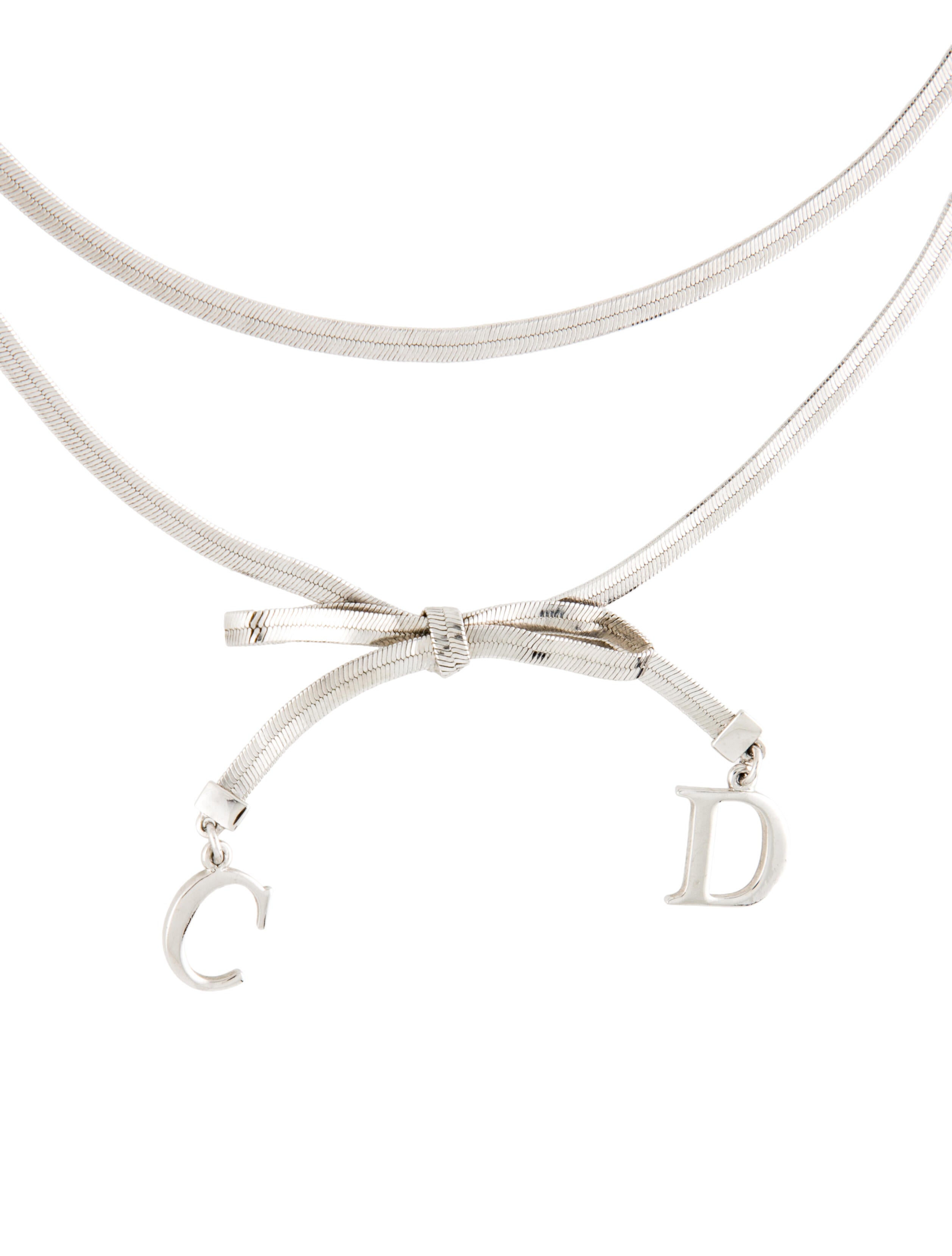 Christian Dior CD Bow Double Strand Necklace - Palladium-Plated Choker ...