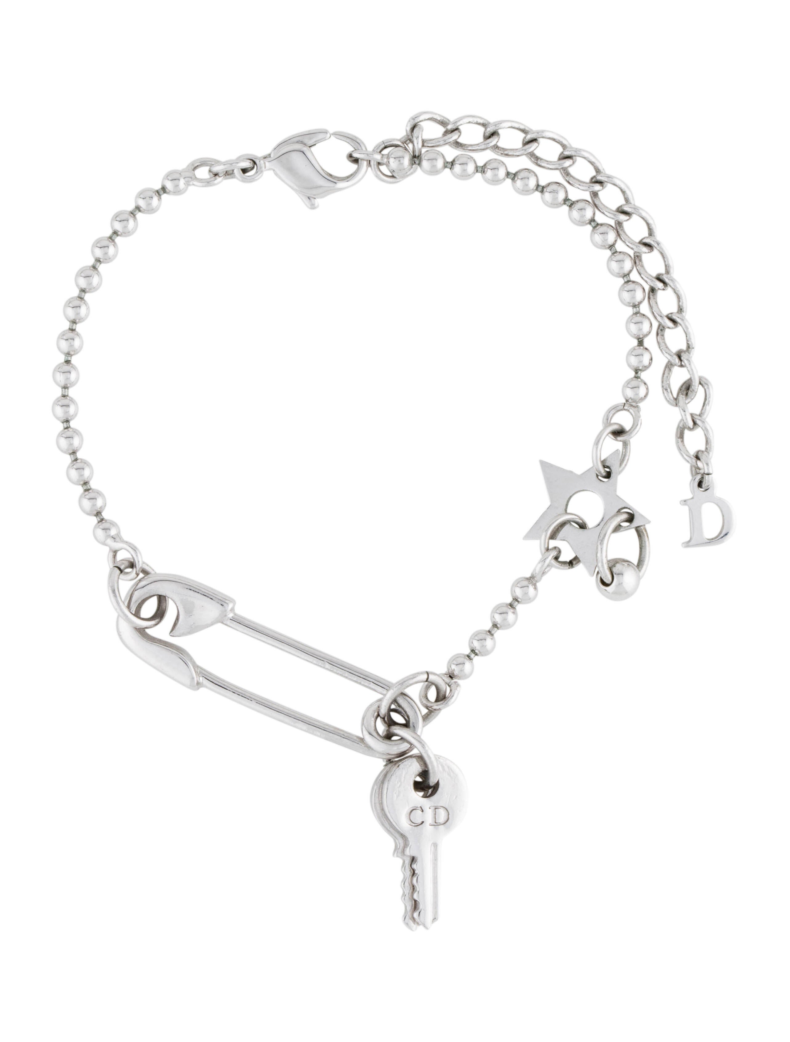 Christian Dior Vintage Safety Pin Bracelet - Palladium-Plated Bead ...