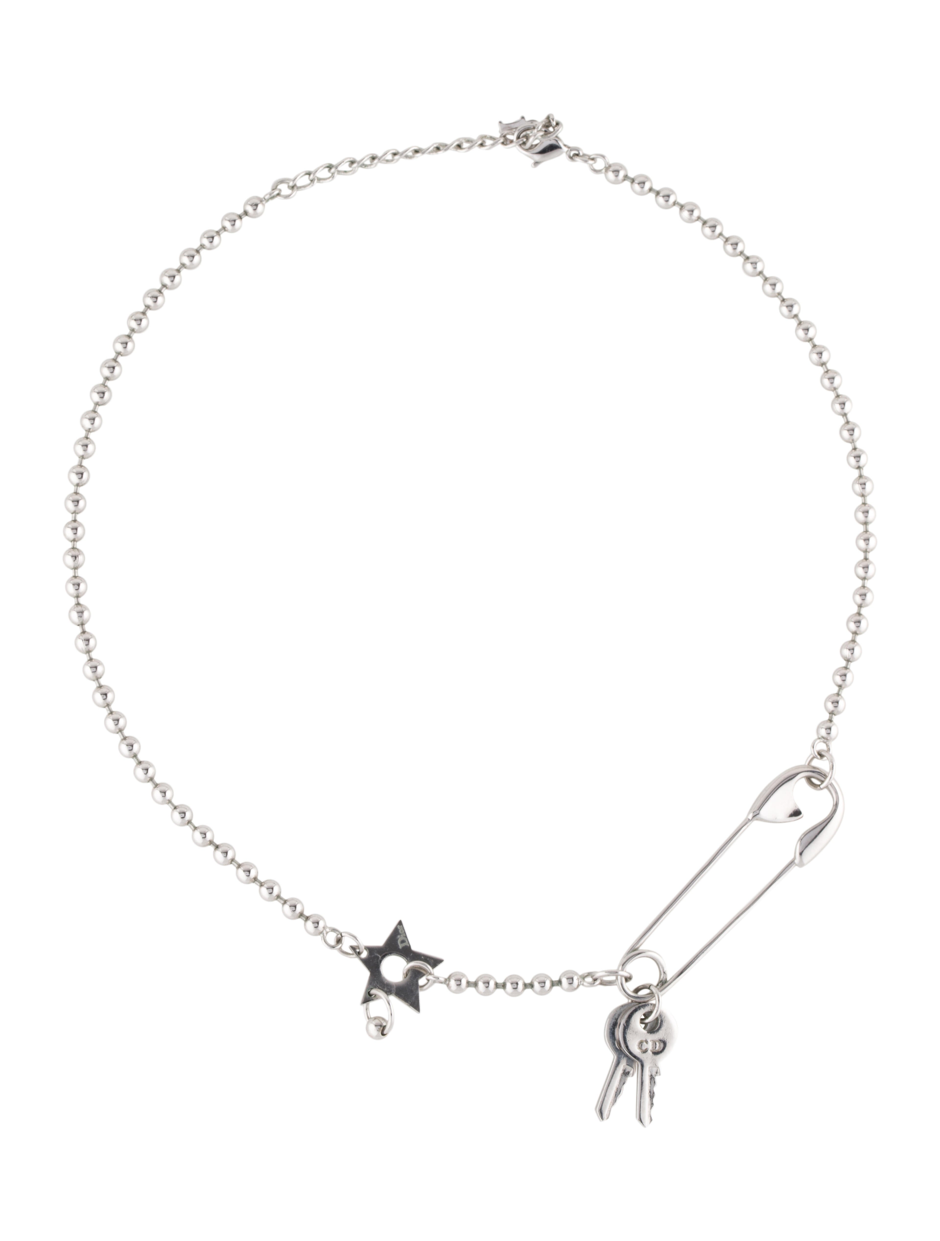 Christian Dior Safety Pin Punk Bead Chain Necklace - Pendant Necklace ...