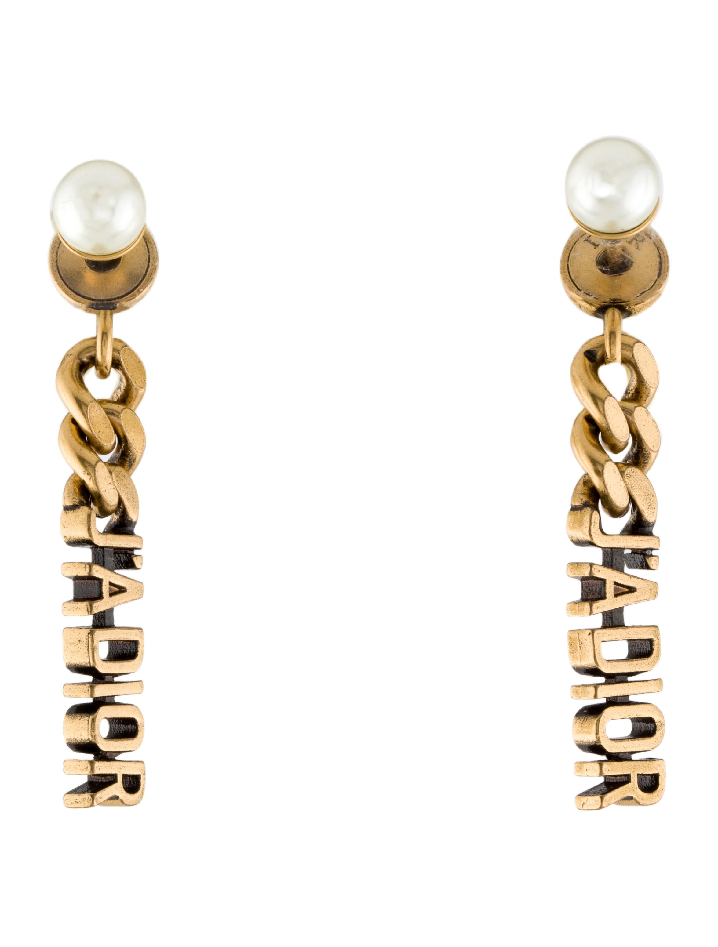 Christian Dior Pearl & Crystal Shiny-D Earrings - Gold-Plated Drop ...