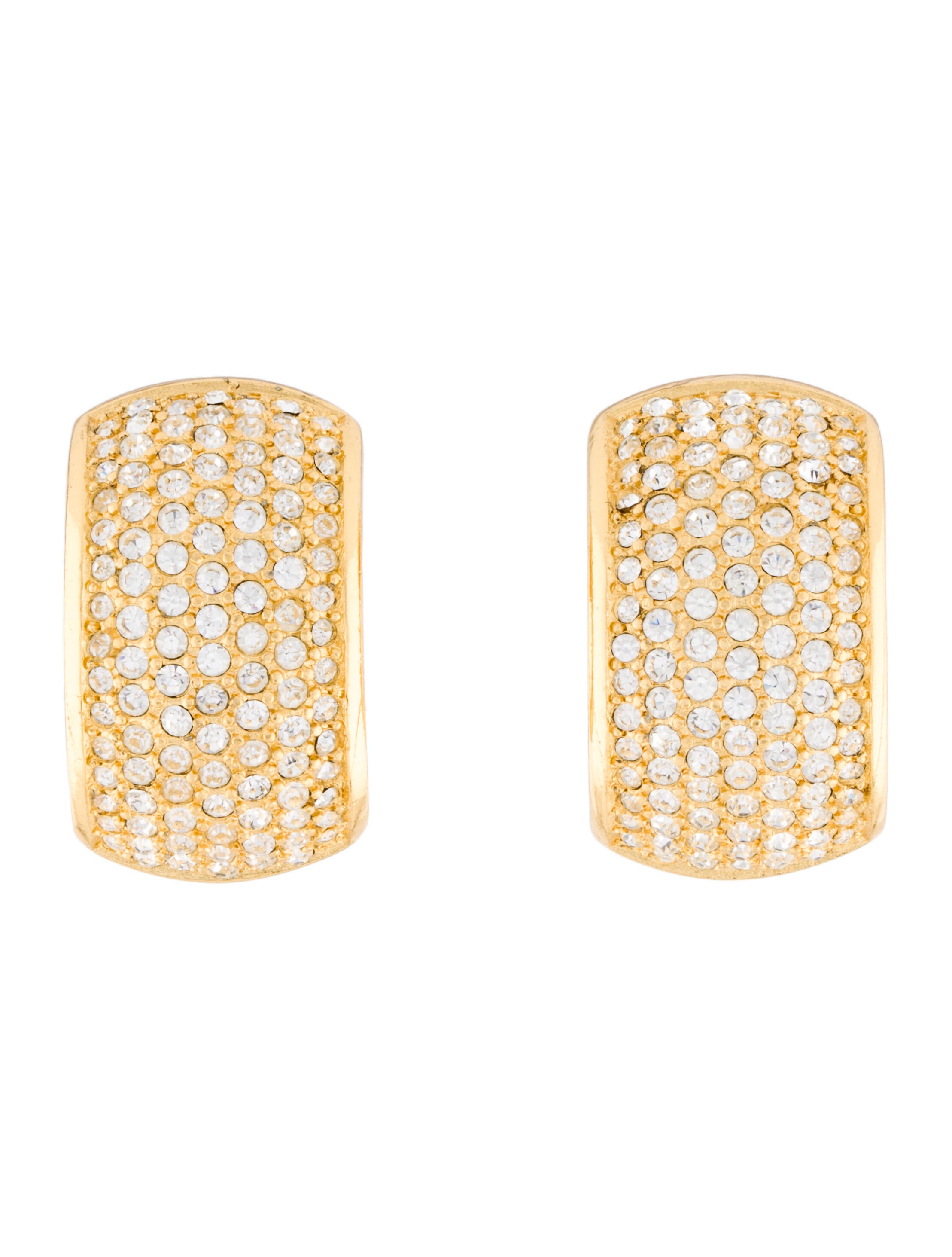 Christian Dior Vintage Crystal Clip-On Earrings - Gold-Plated Clip-On ...