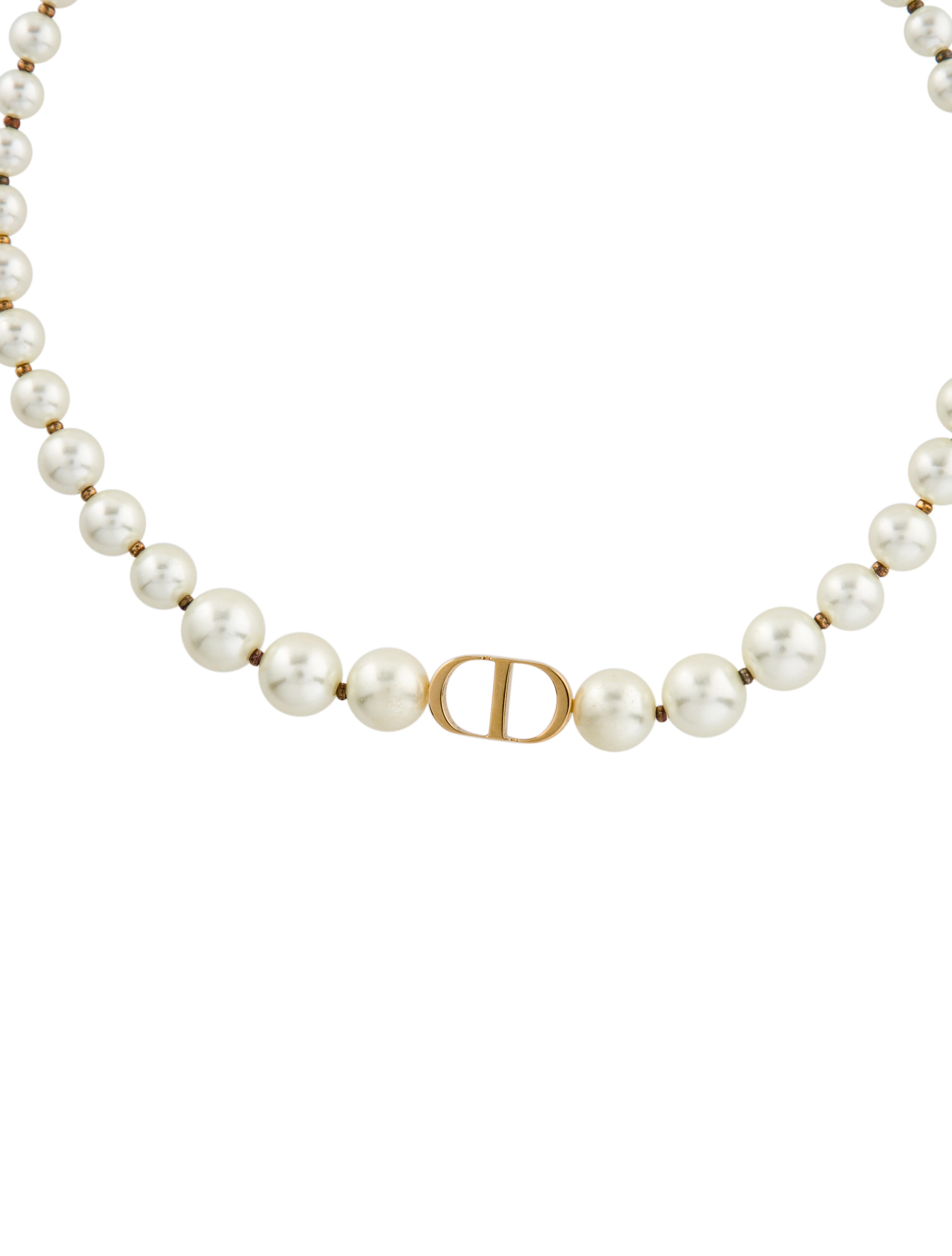 Christian Dior Faux Pearl 30 Montaigne Choker - Gold-Plated Bead Strand ...