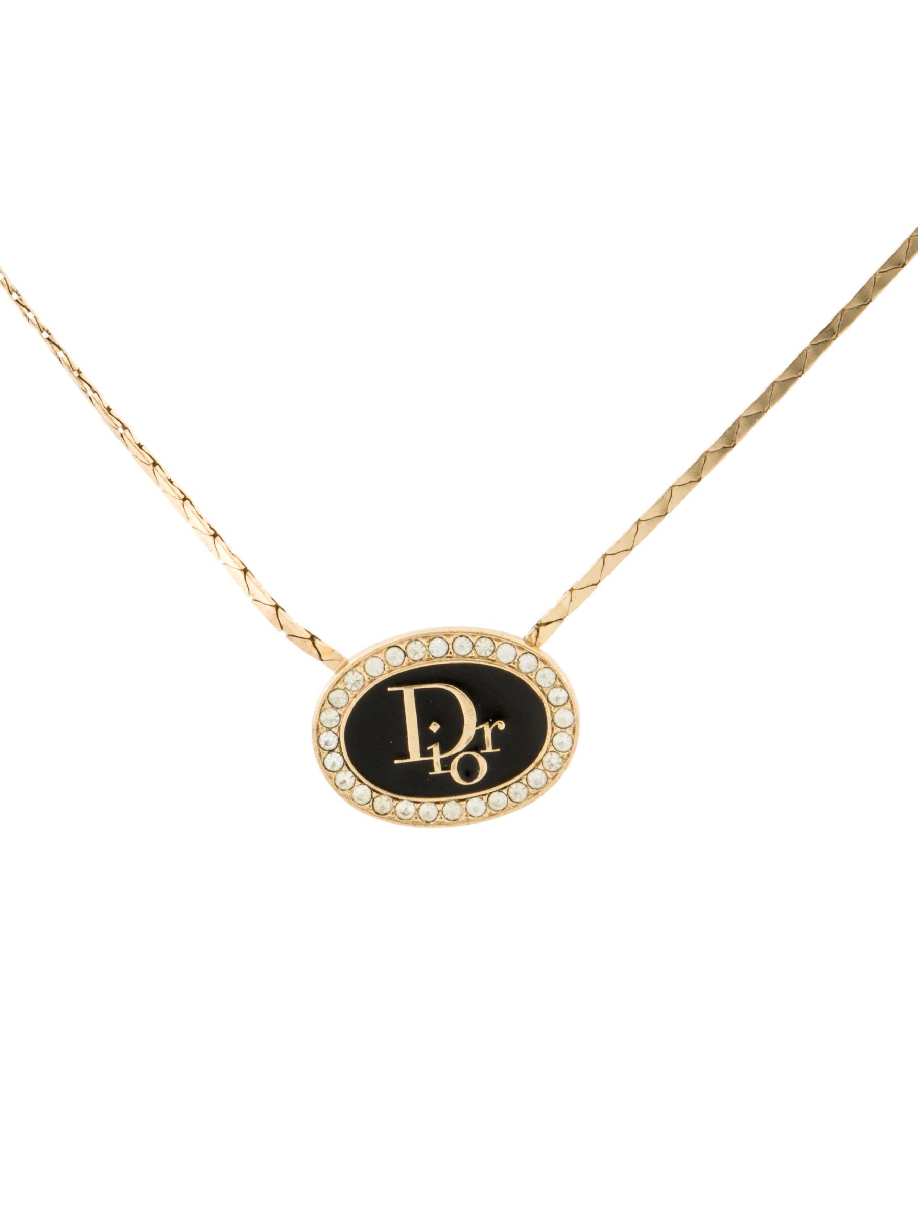 Christian Dior Vintage Crystal & Enamel Pendant Necklace - Gold-Plated ...