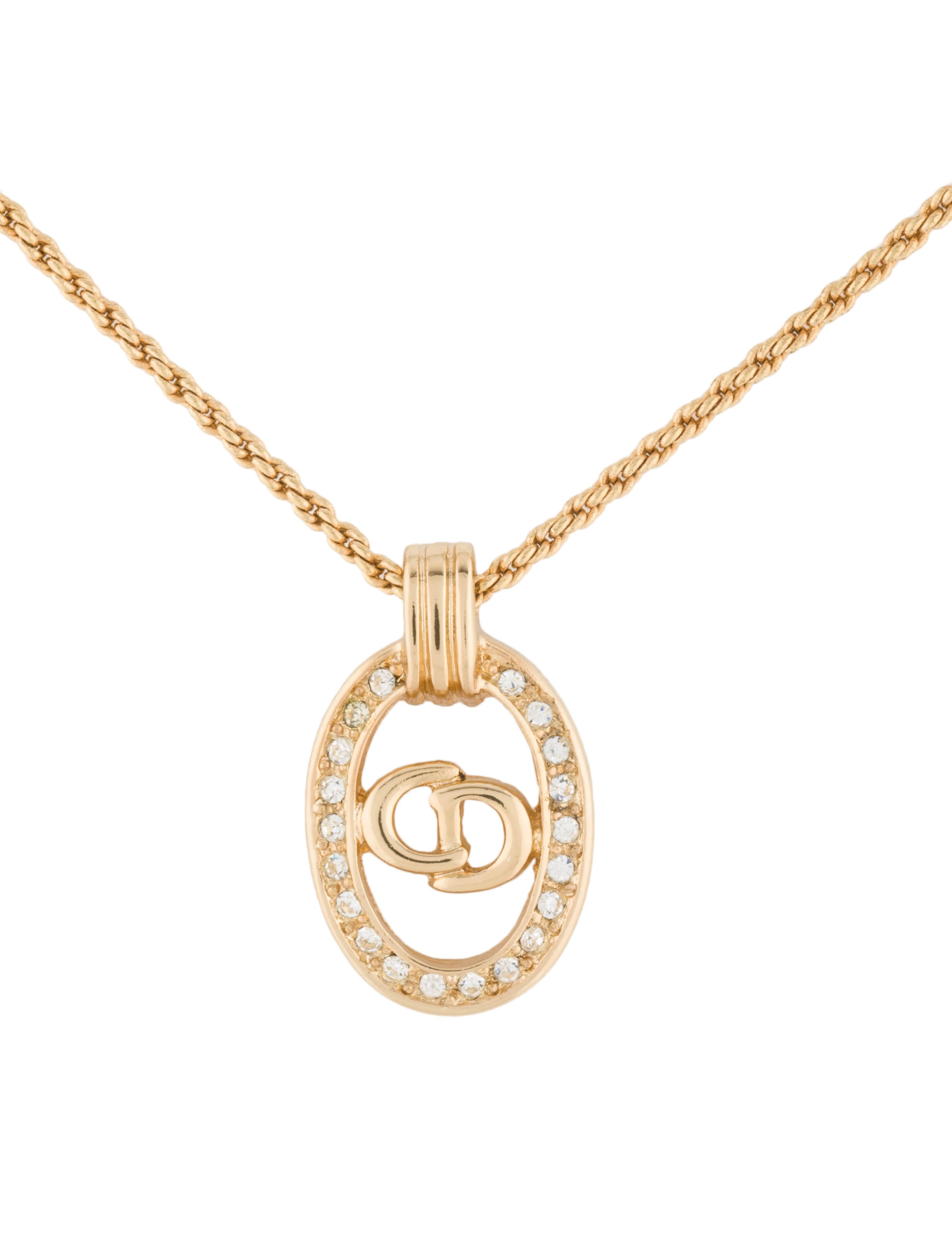 Christian Dior Vintage Crystal 'CD' Pendant Necklace - Gold-Plated ...