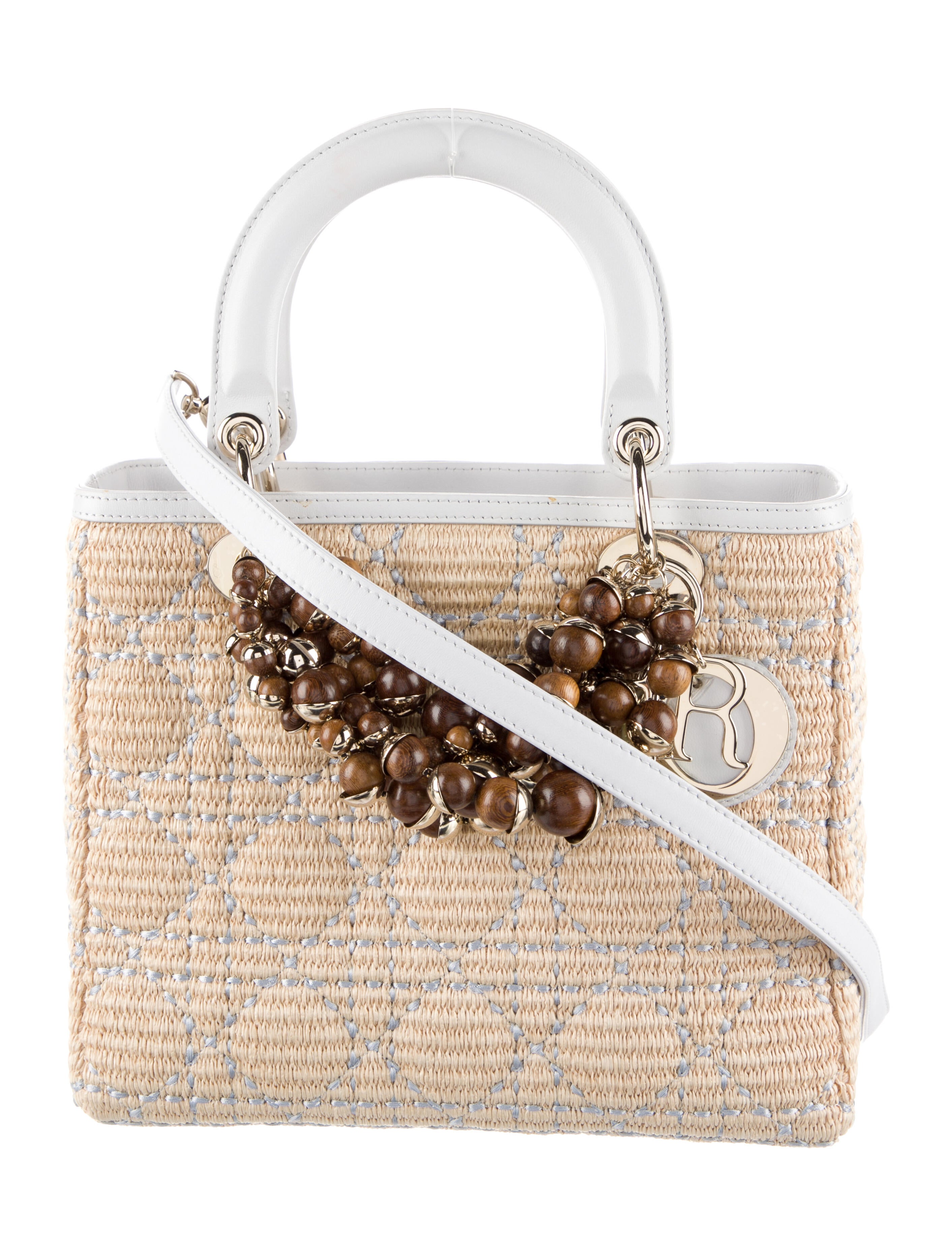 Christian Dior Raffia Embellished Medium Lady Dior Bag w/ Strap ...