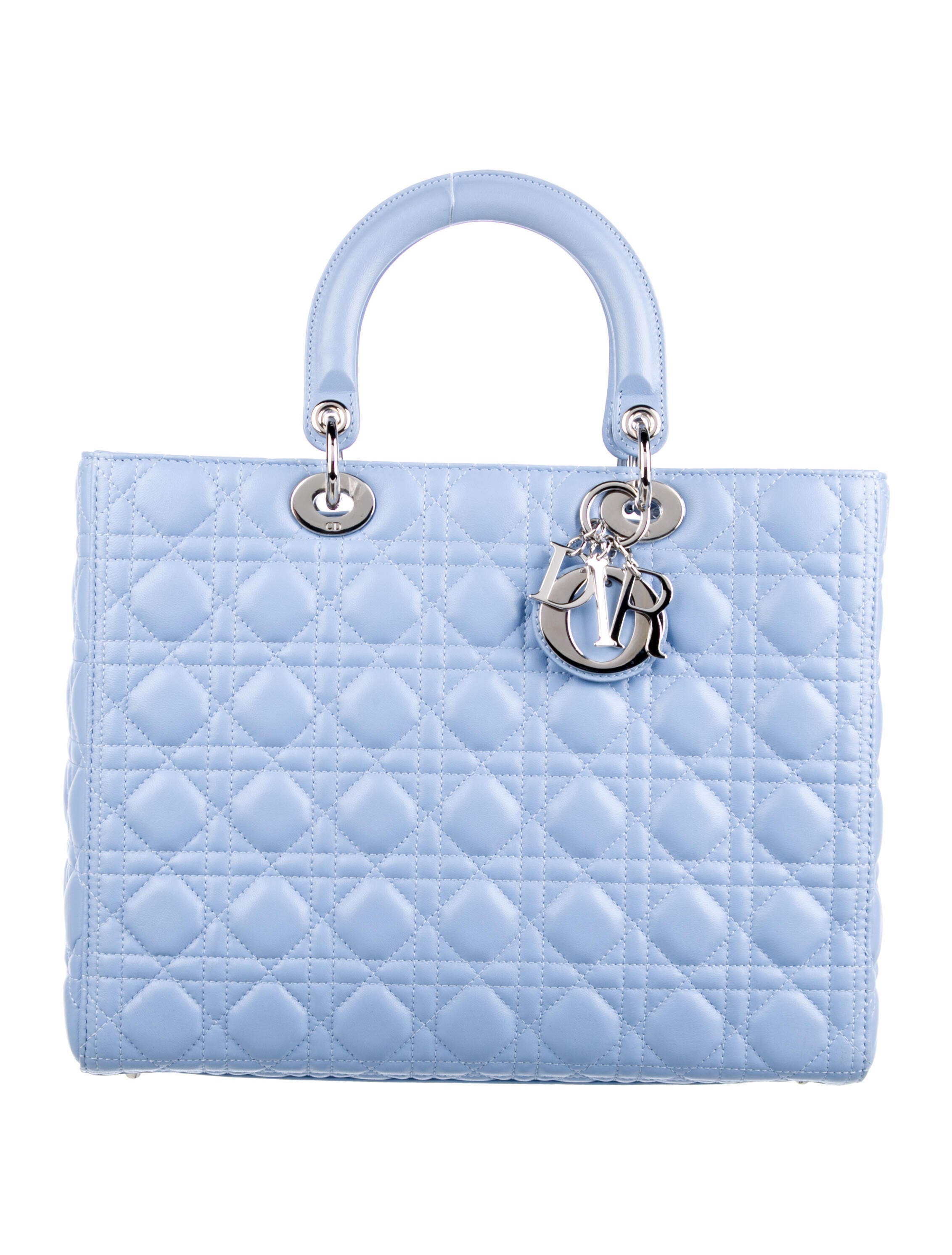 Christian Dior Snakeskin-Trimmed Large Lady Dior - Blue Handle Bags ...