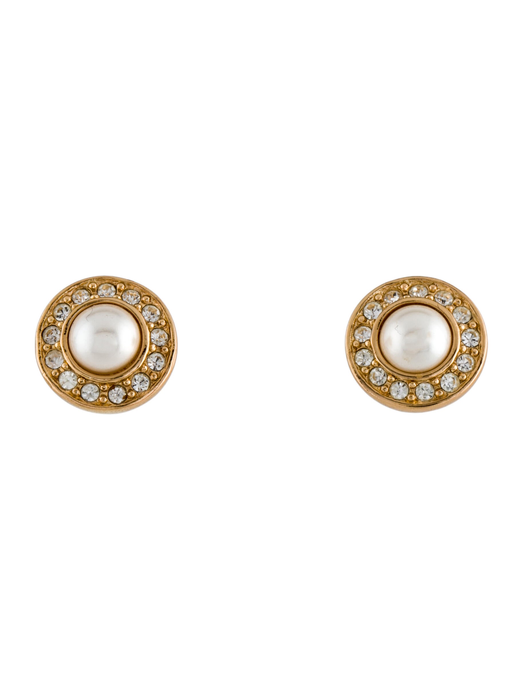 Christian Dior Faux Pearl & Crystal Tribales Stud Earrings - Gold ...