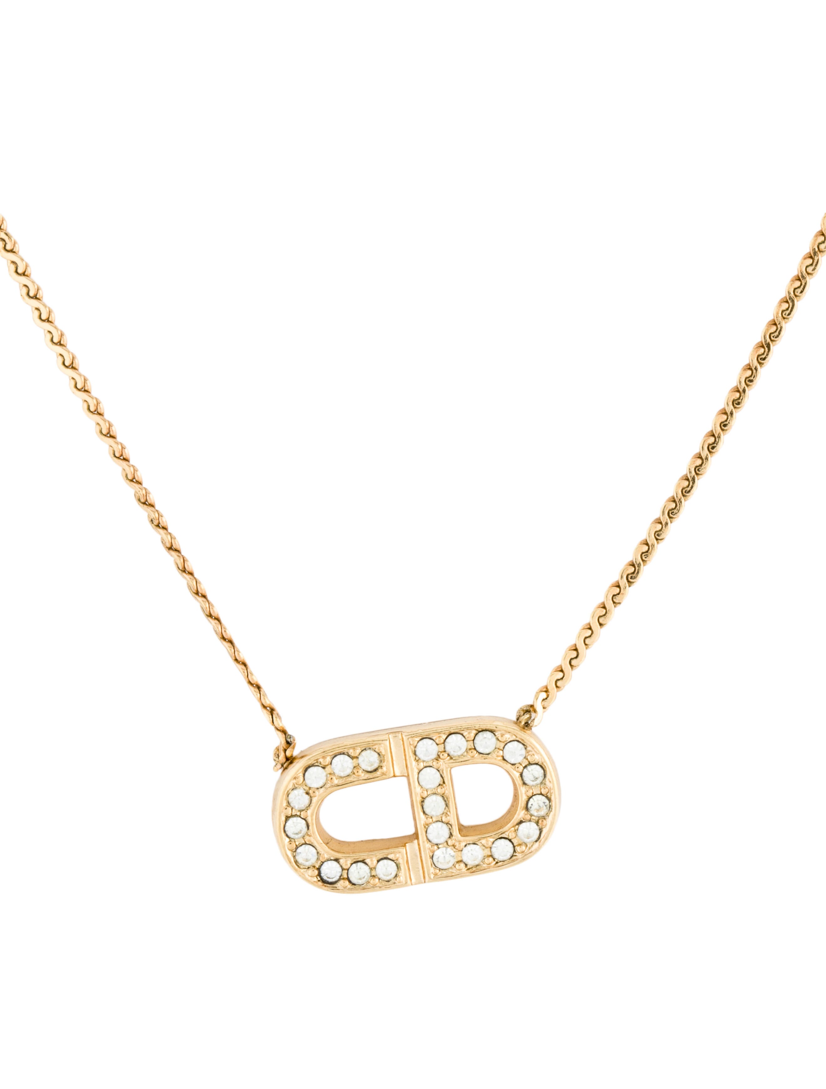 Christian Dior Vintage Crystal CD Necklace - Gold-Plated Pendant ...