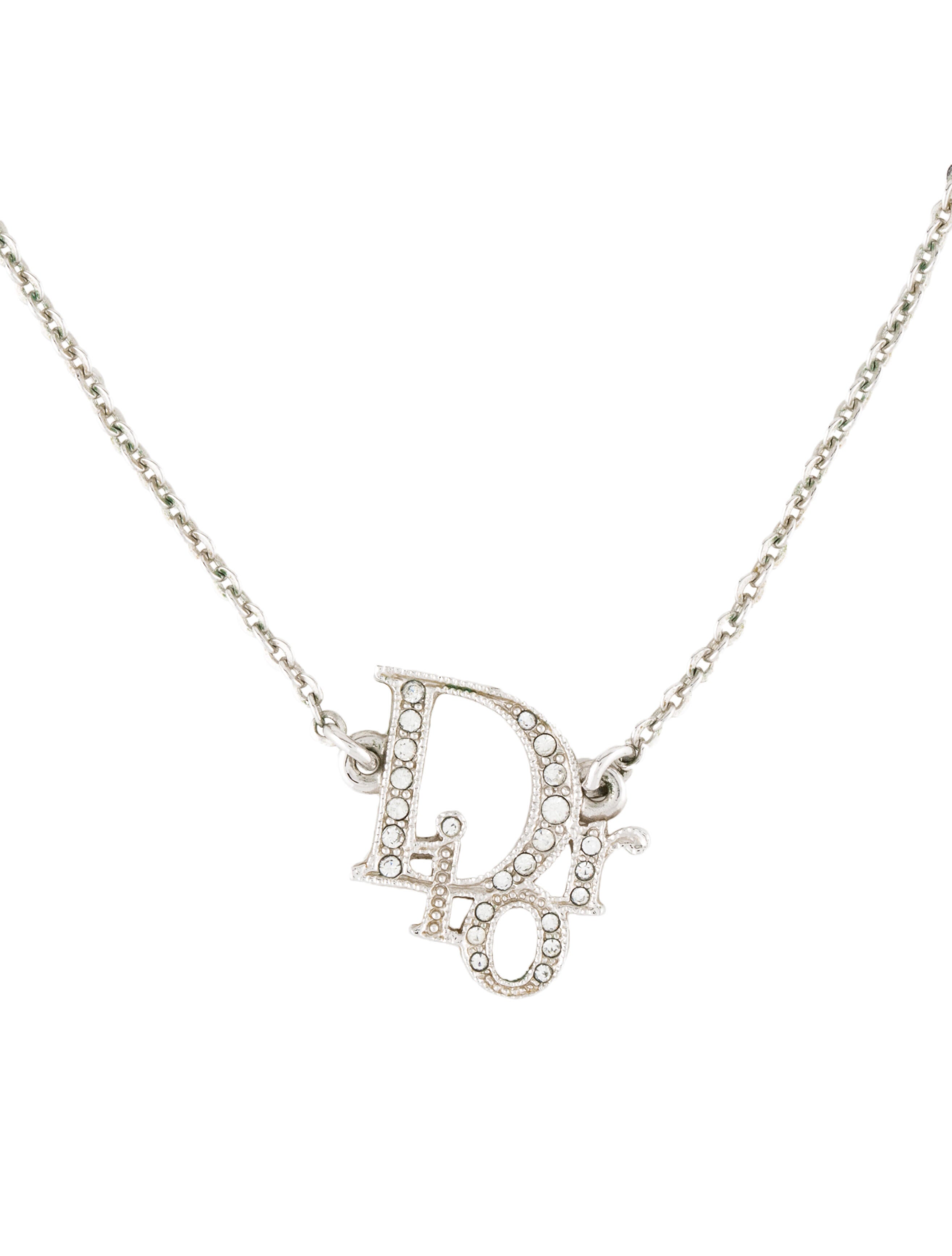 Christian Dior Crystal 'Dior' Pendant Necklace - Palladium-Plated ...