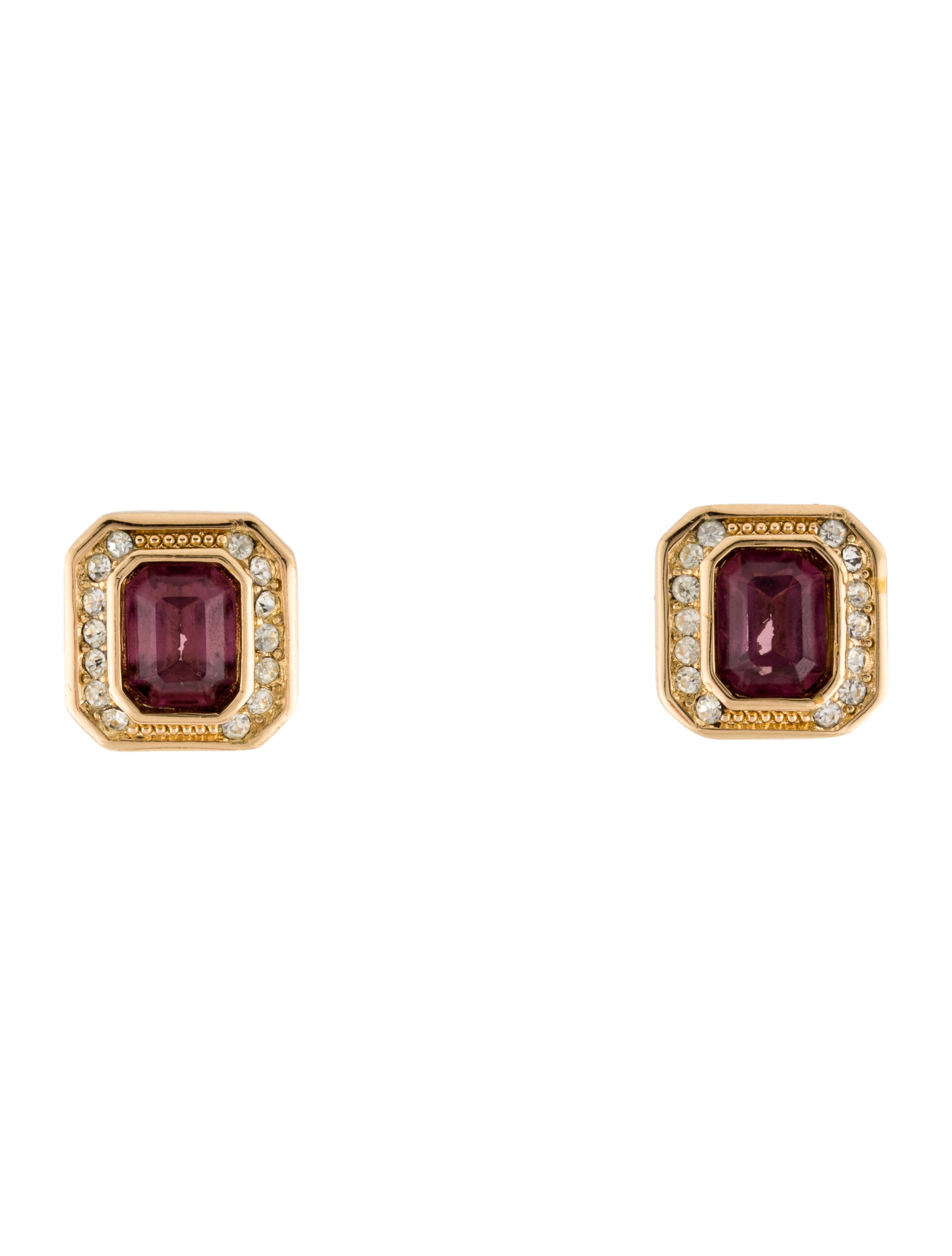 Christian Dior Vintage Crystal Stud Earrings - Gold-Tone Metal Stud ...