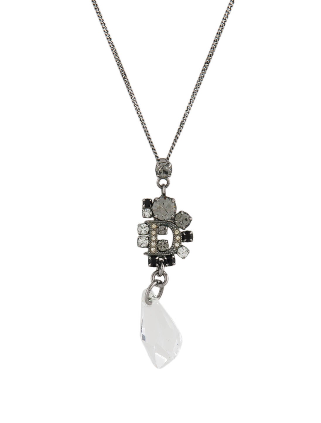 Christian Dior Crystal Dior Pendant Necklace - Ruthenium-Plated Pendant ...
