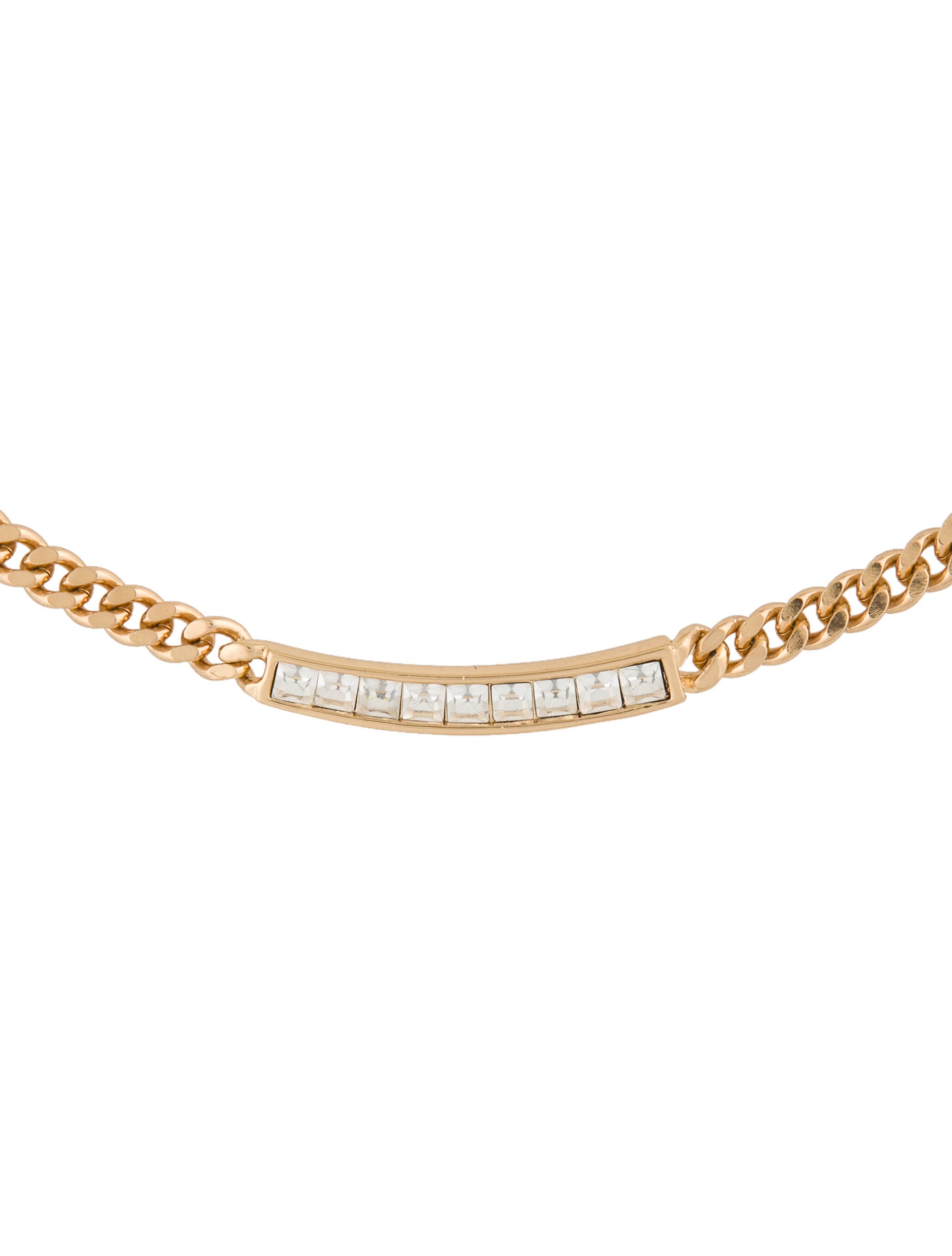 Christian Dior Vintage Crystal Bar Pendant Necklace - Clear, Gold ...