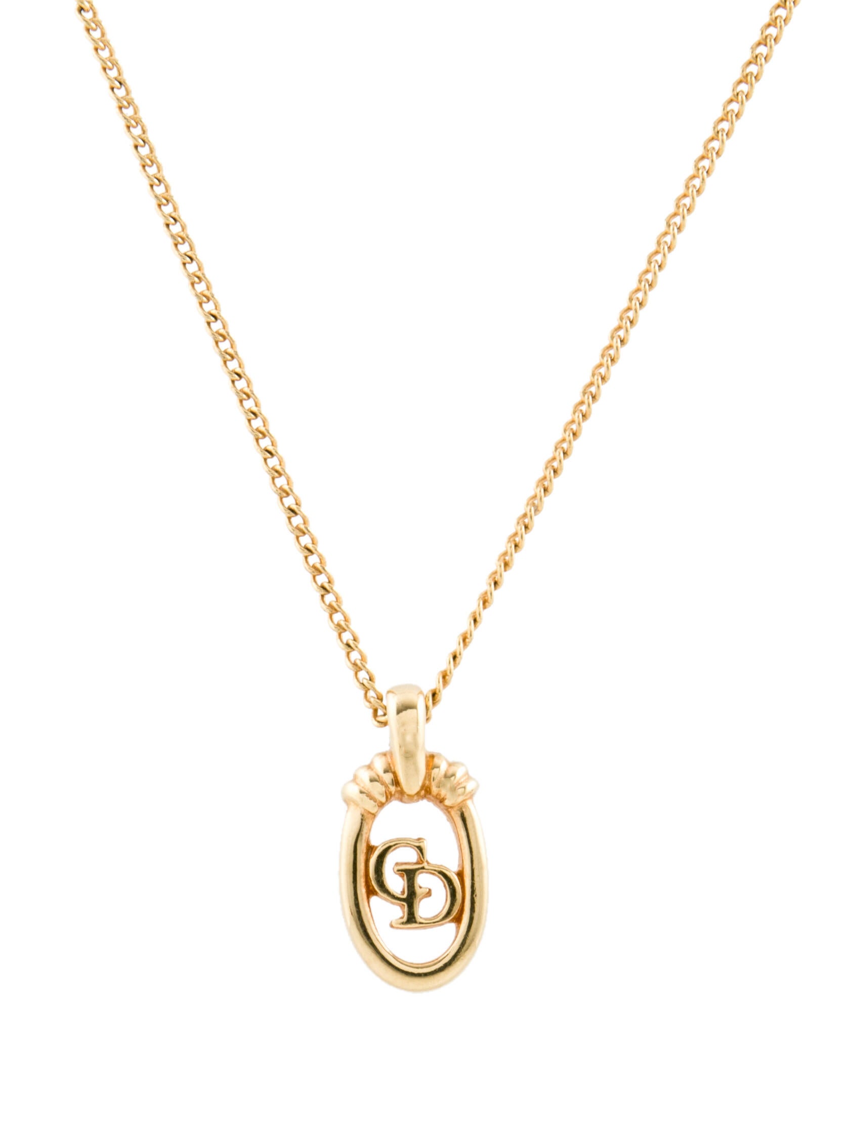 Christian Dior Vintage 'DIOR' Pendant Necklace - Brass Pendant Necklace ...