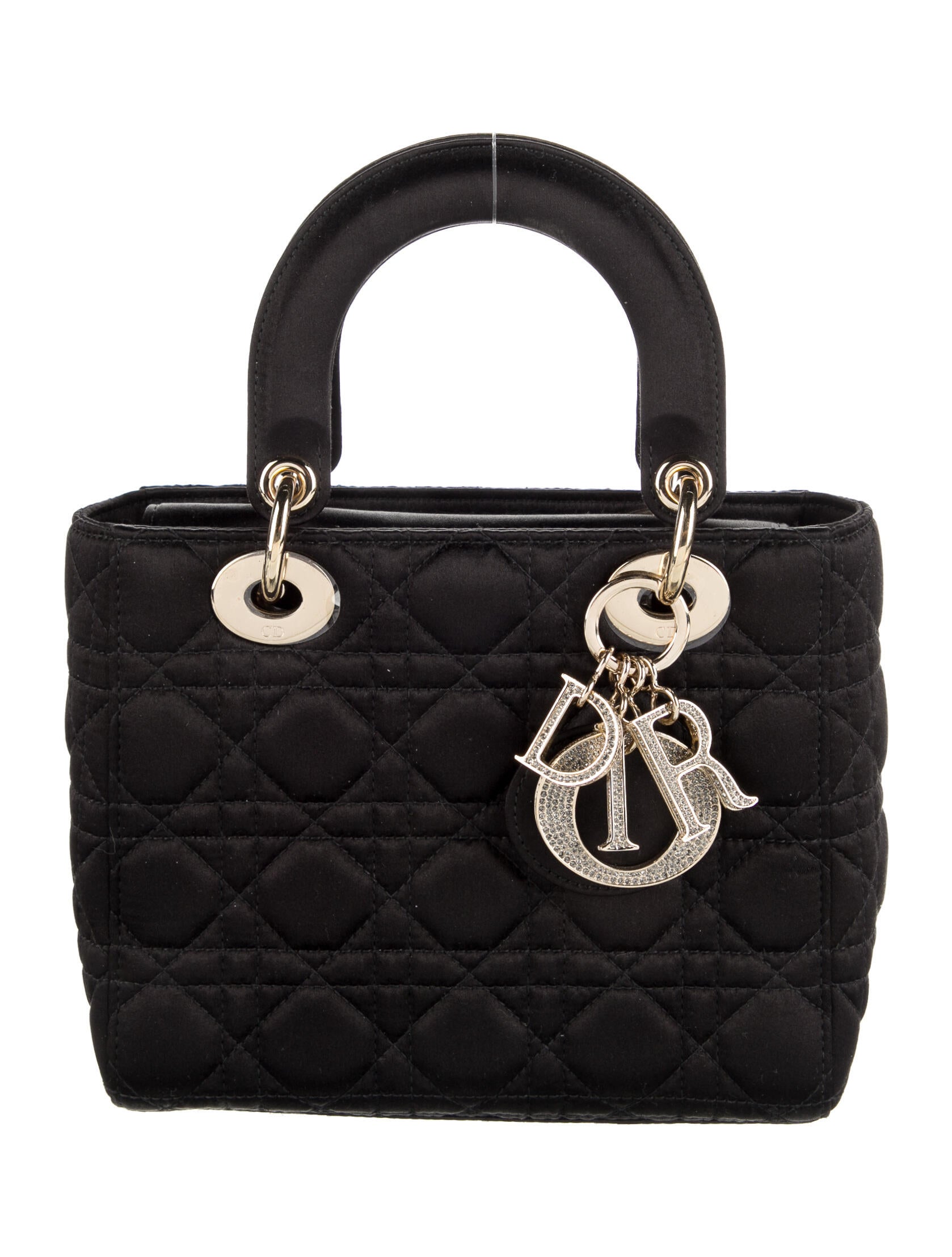 Christian Dior Small Cannage Satin Lady Dior Bag - Black Handle Bags ...