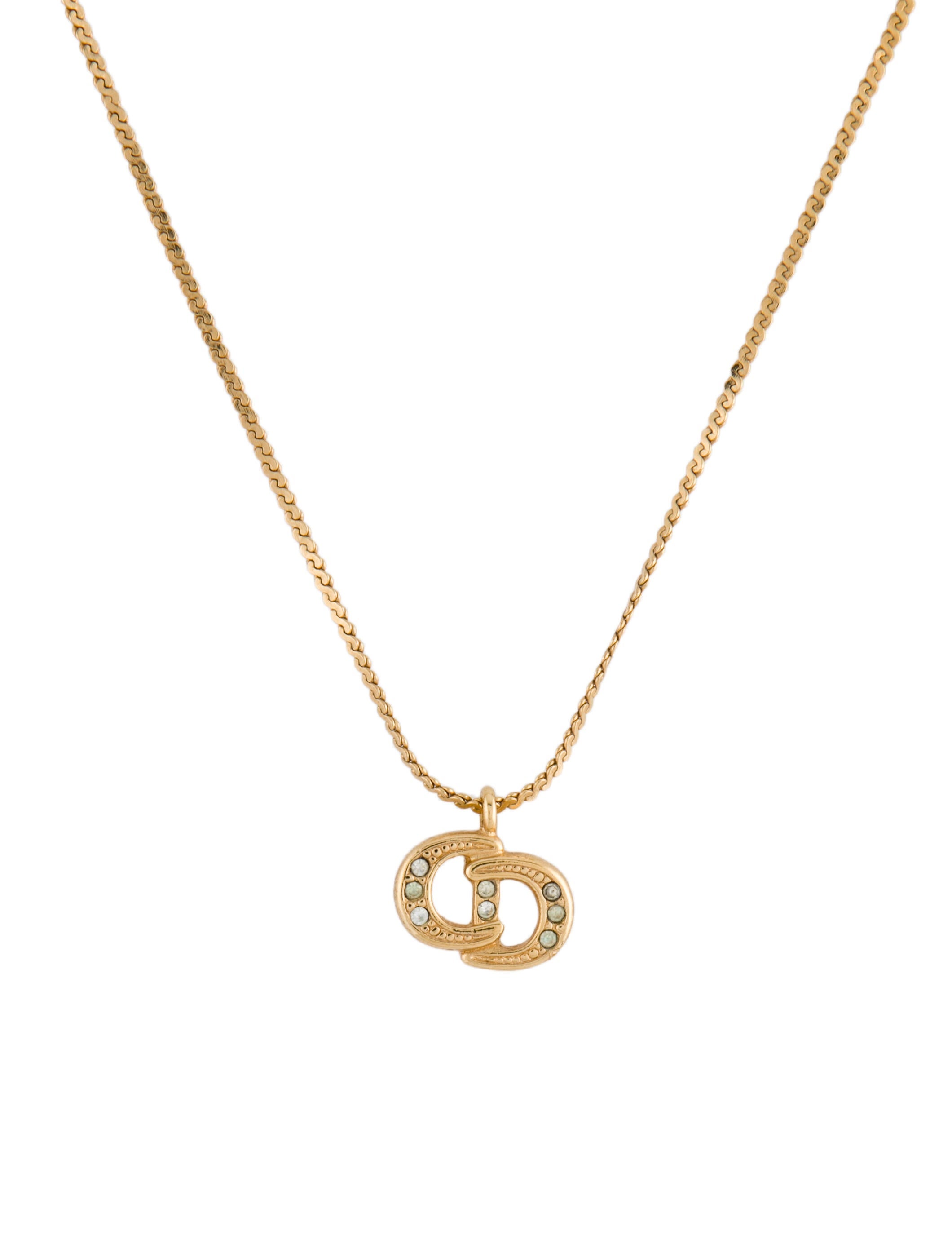 Christian Dior Crystal 'CD' Pendant Necklace - Gold-Tone Metal Pendant ...