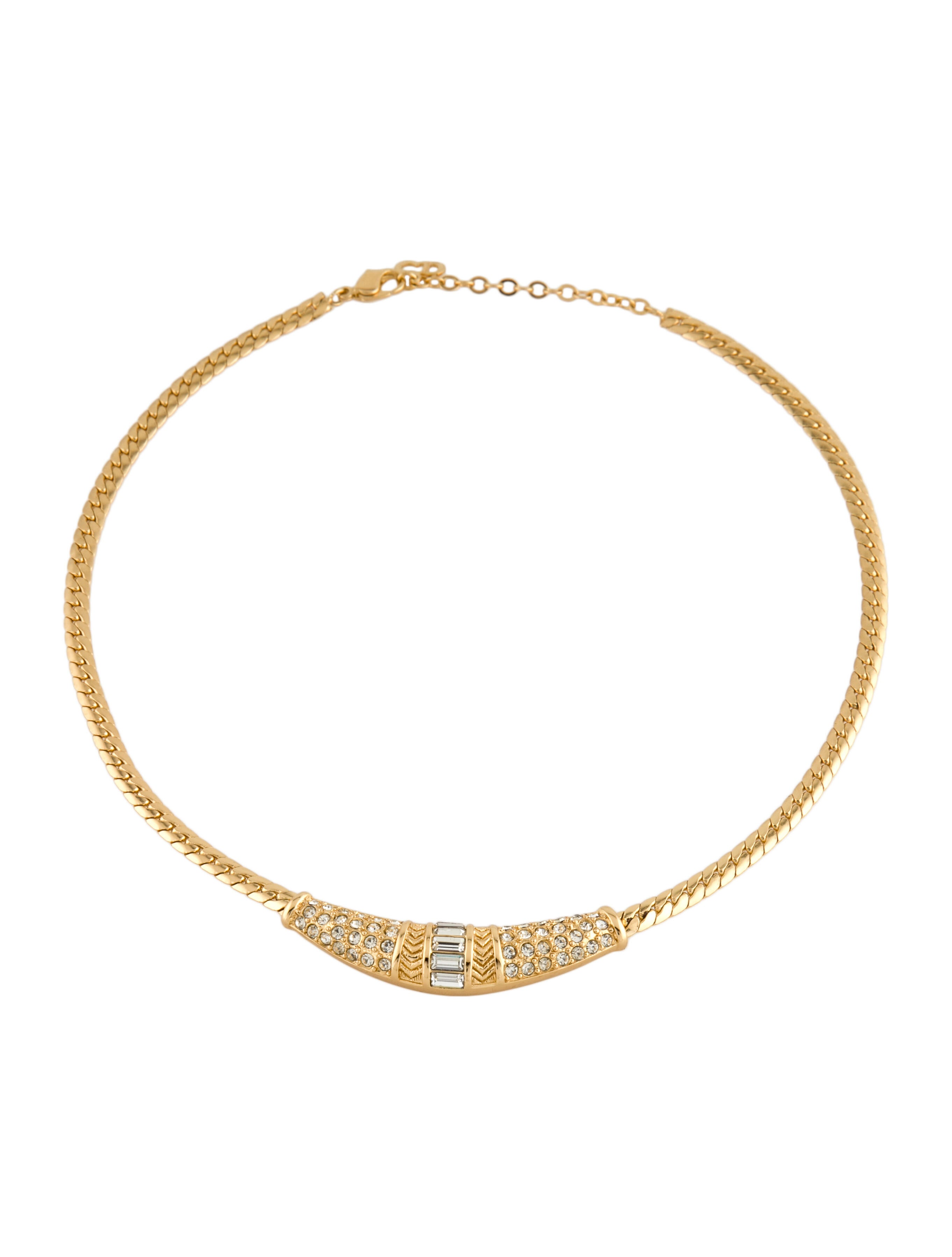 Christian Dior Vintage Crystal Chain Collar Necklace - Clear, Gold-Tone ...