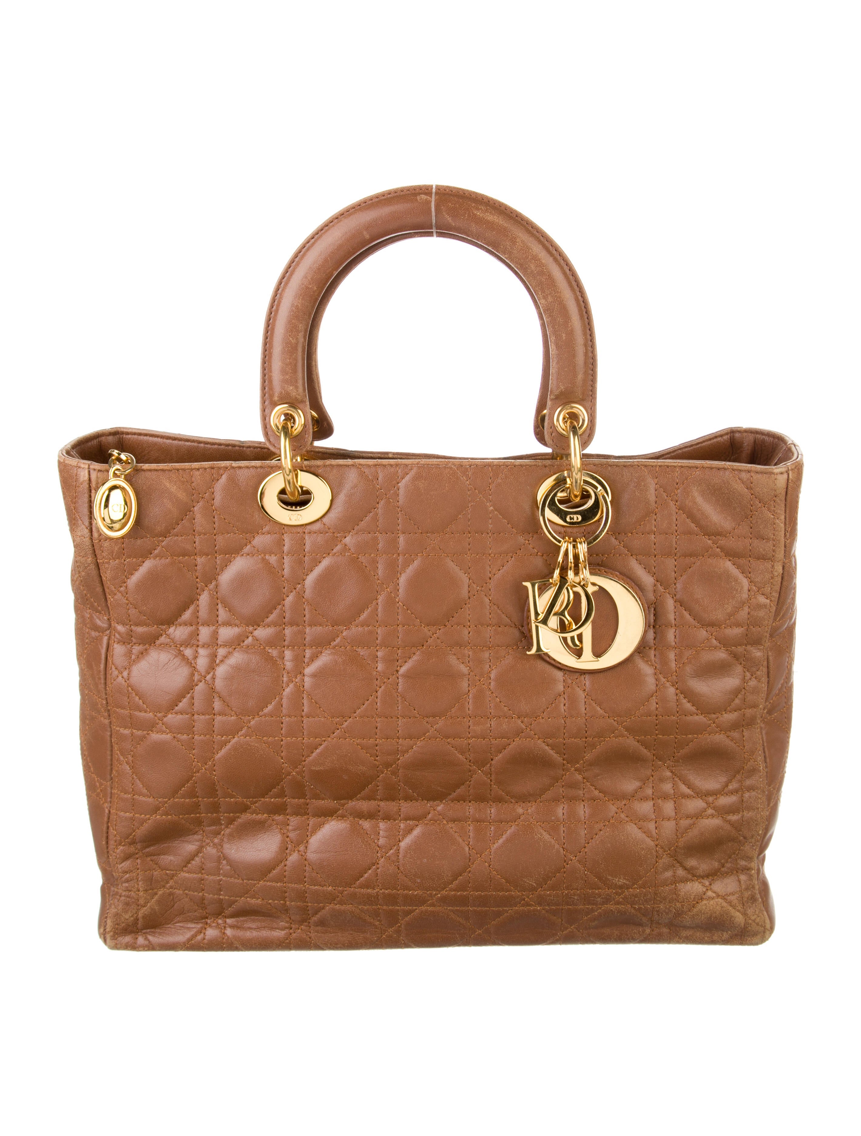 Christian Dior Vintage Large Cannage Lady Dior Handle Bag - Brown ...