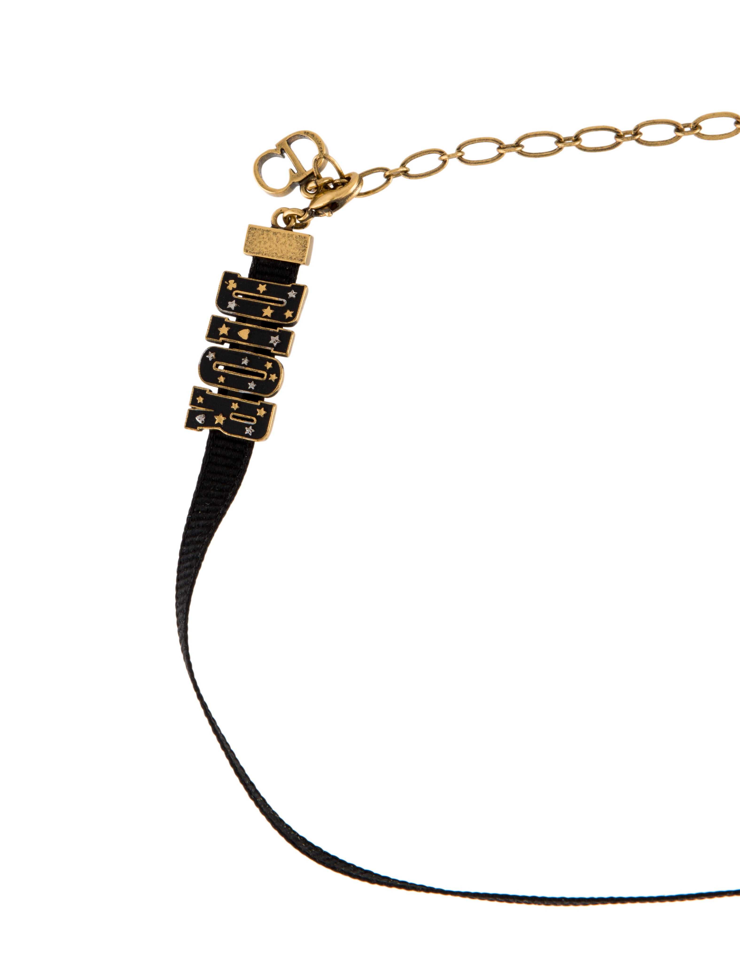 Christian Dior 'Dior' Choker Necklace - Black, Palladium-Plated Choker ...