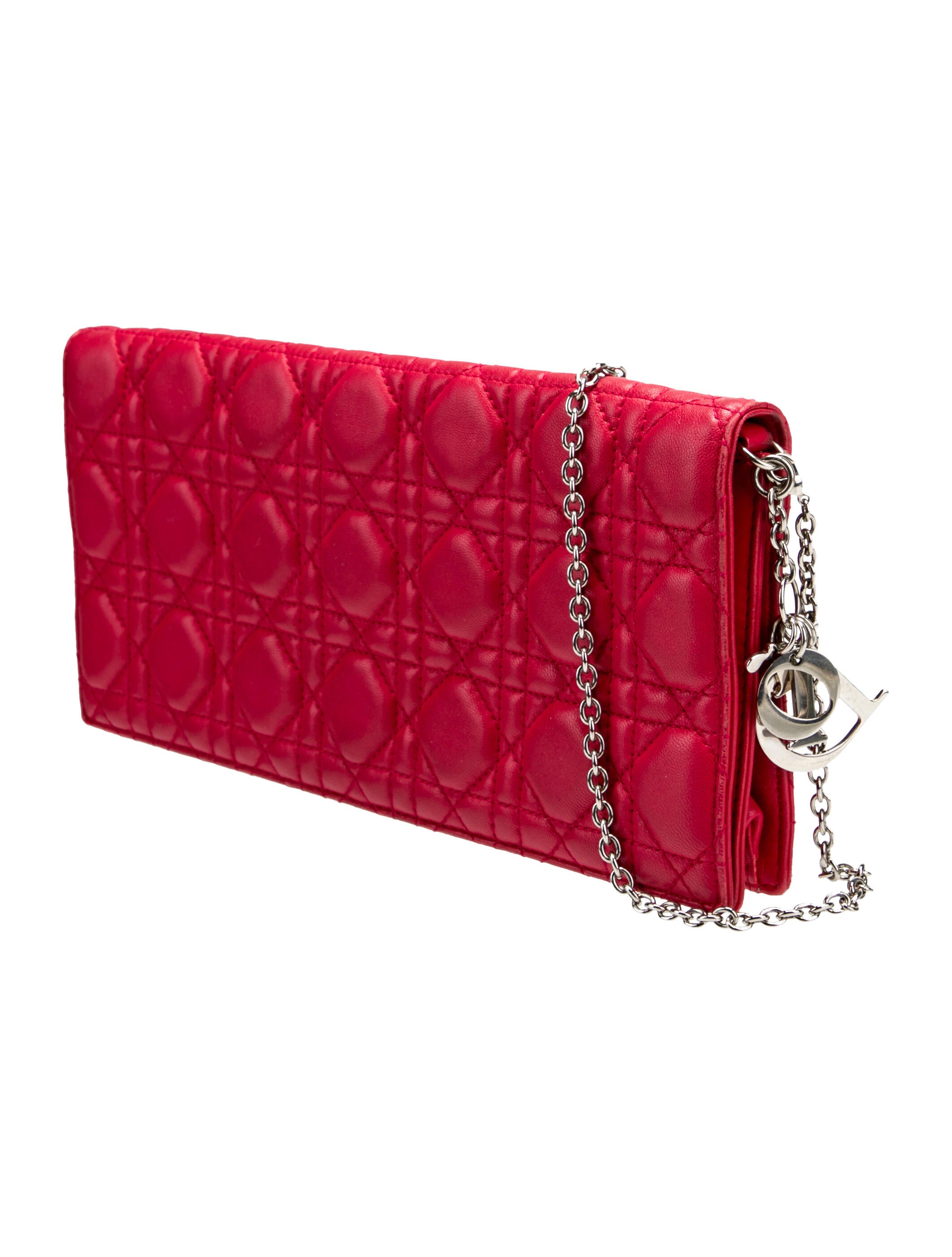 Christian Dior Cannage Lady Dior Clutch on Chain - Red Clutches ...