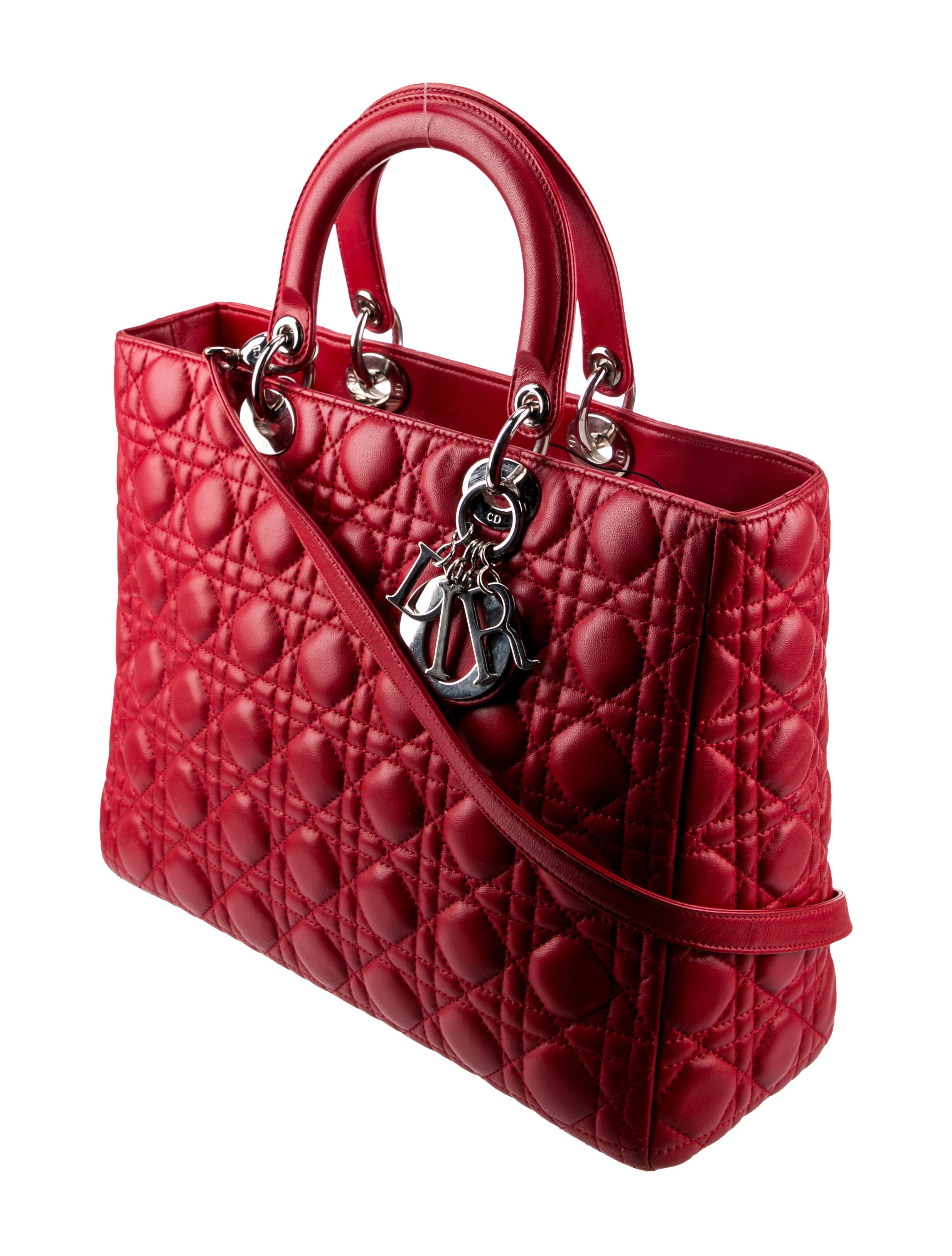 Christian Dior Large Lady Dior Bag - Red Handle Bags, Handbags ...