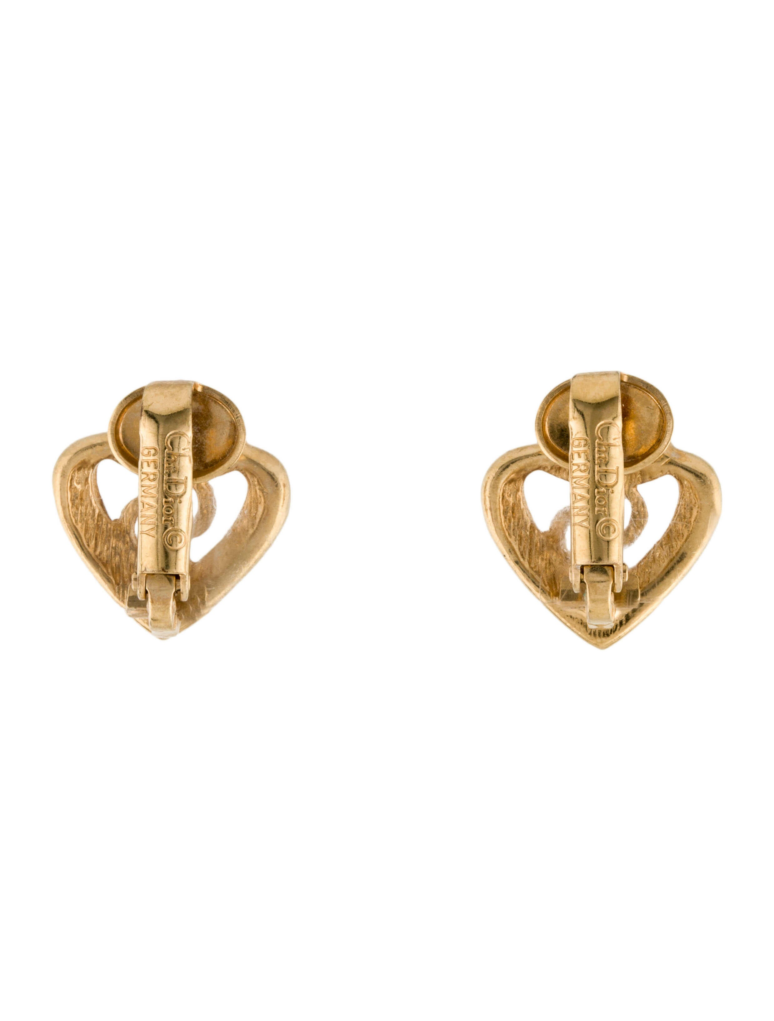 Christian Dior Vintage CD Logo Heart Clip-On Earrings - Clip-On ...