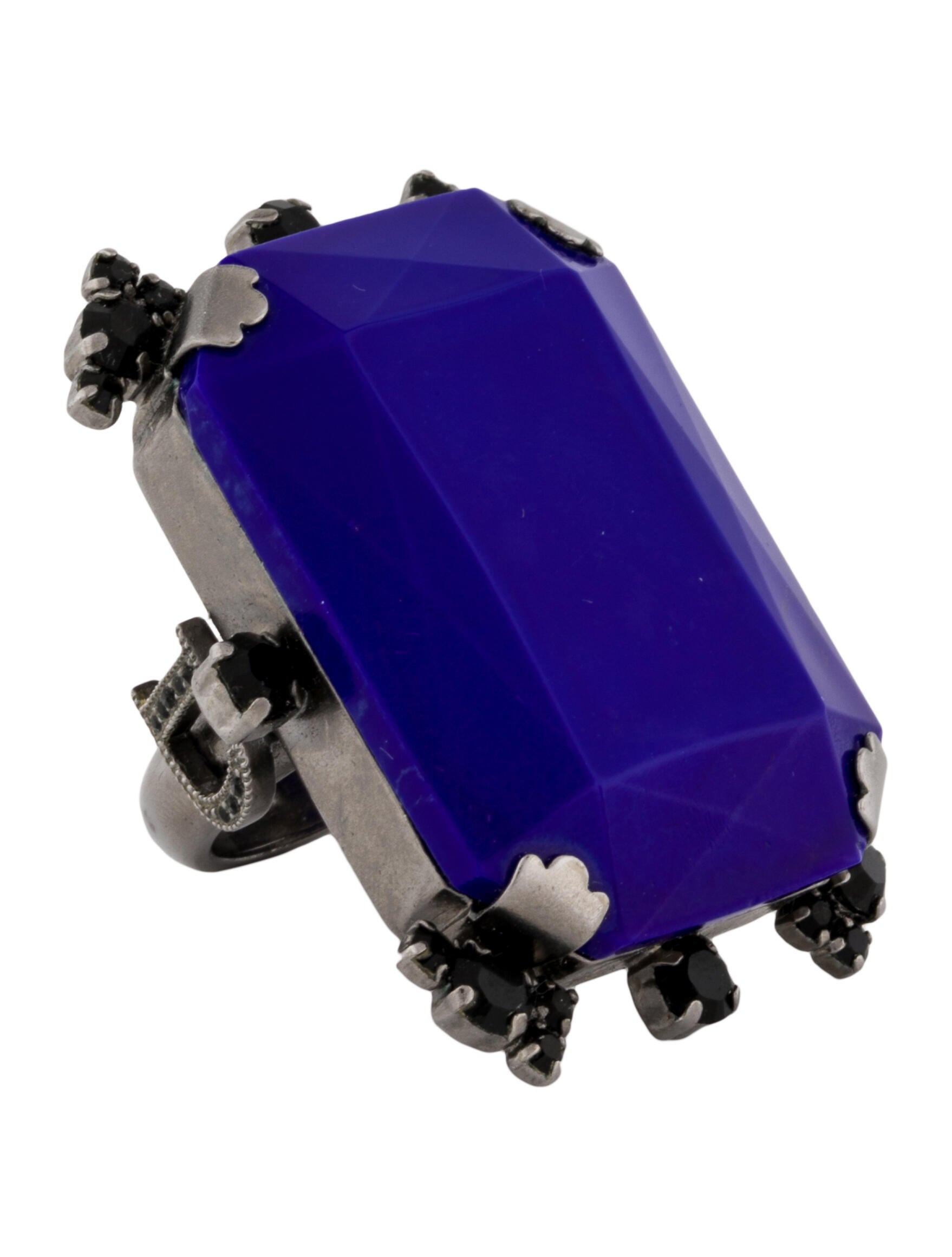 Christian Dior Crystal & Resin Cocktail Ring - Blue, Ruthenium-Plated ...