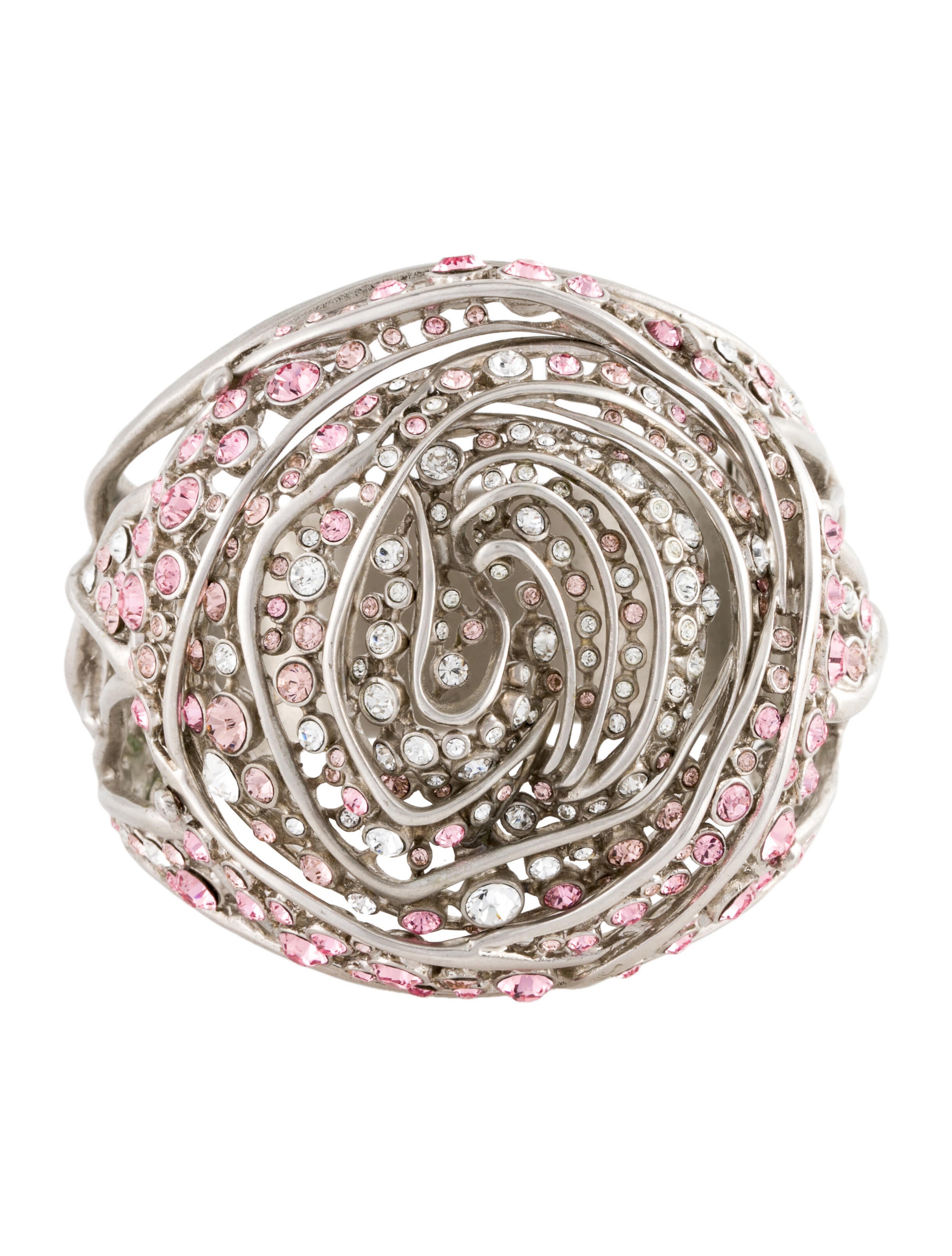 Christian Dior Crystal Oversized Rose Bangle Bracelet - Pink, Palladium ...