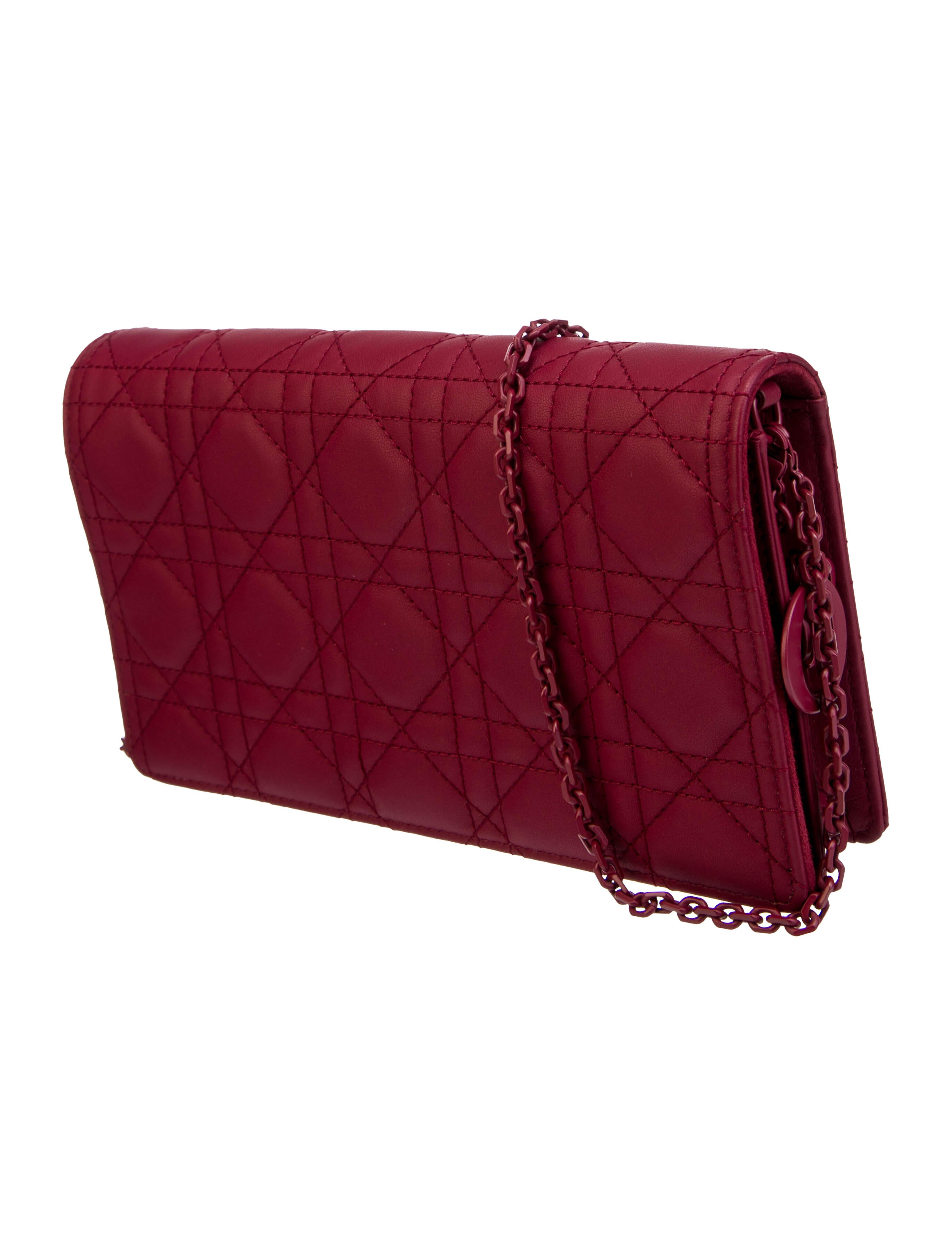 Christian Dior Cannage Lady Dior Wallet On Chain - Red Shoulder Bags ...