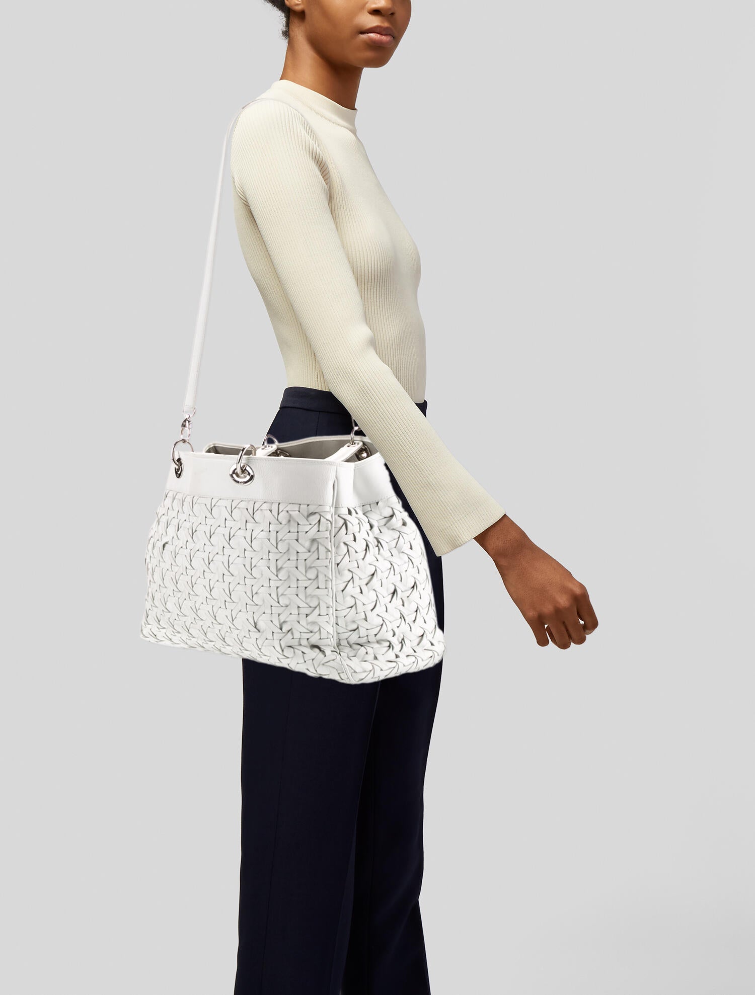 Christian Dior Woven Large Lady Dior Avenue Tote - White Totes ...