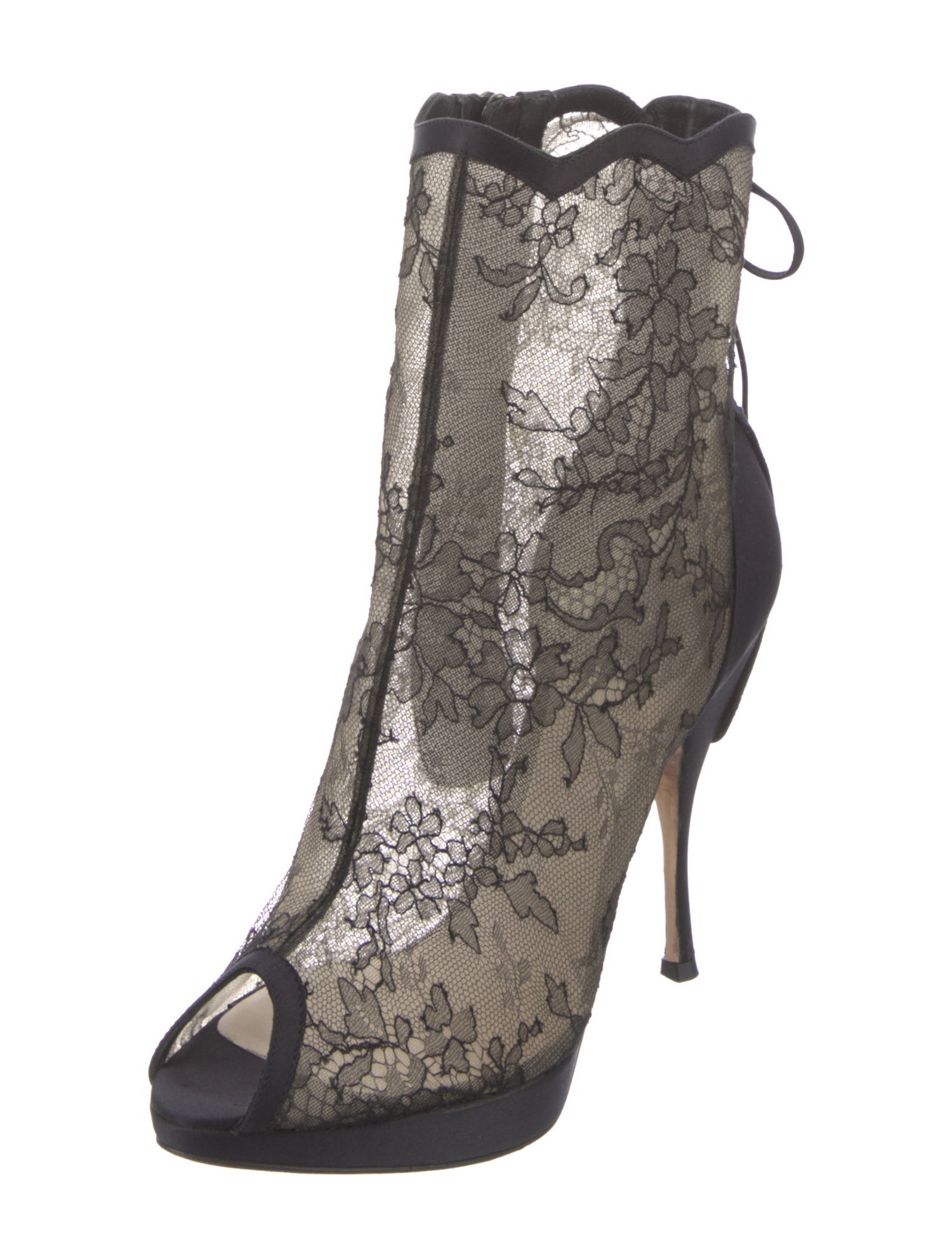 Christian Dior Lace Pattern Bow Accents Boots - Black Boots, Shoes ...