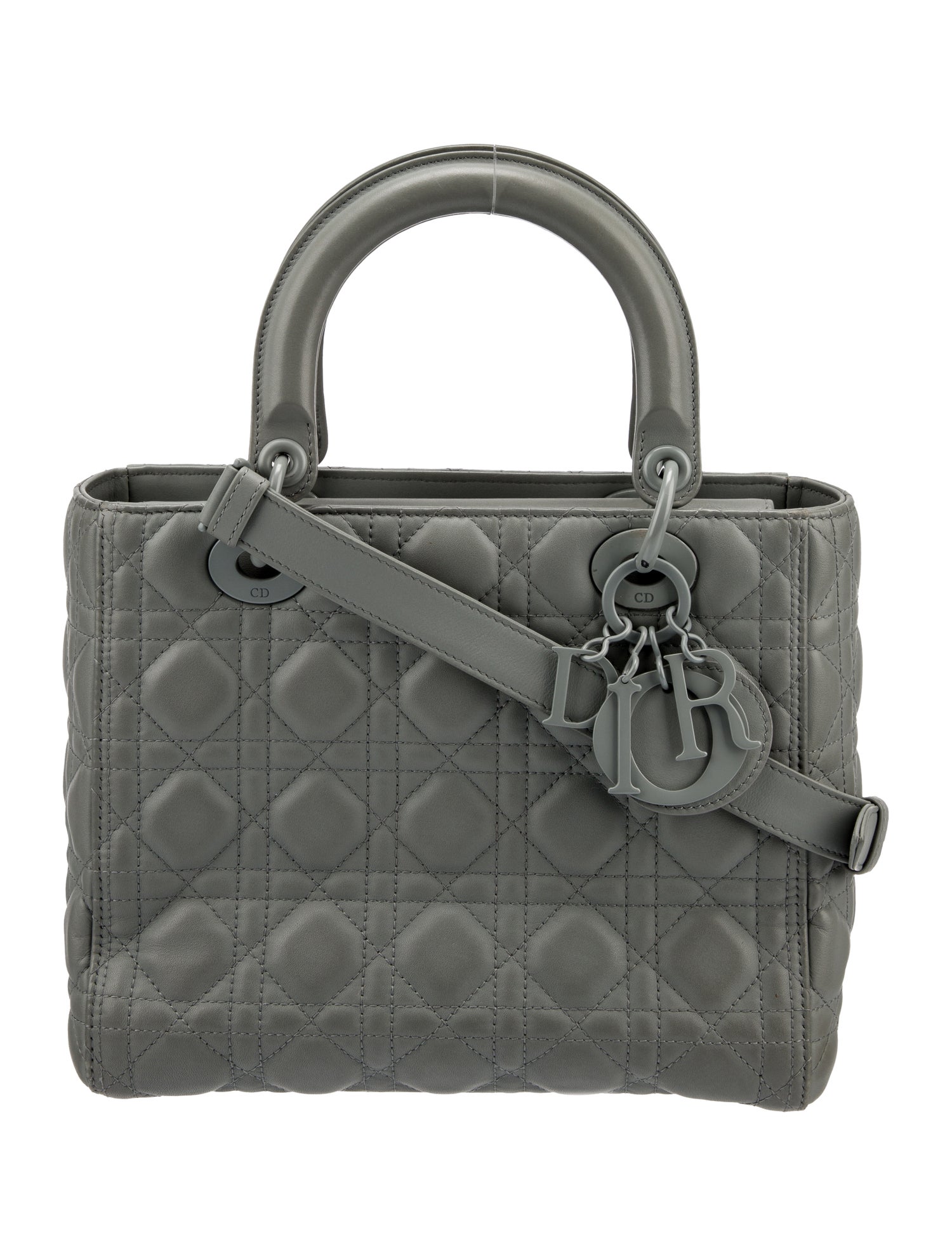 Christian Dior Medium Ultramatte Lady Dior Handle Bag - Grey Handle ...