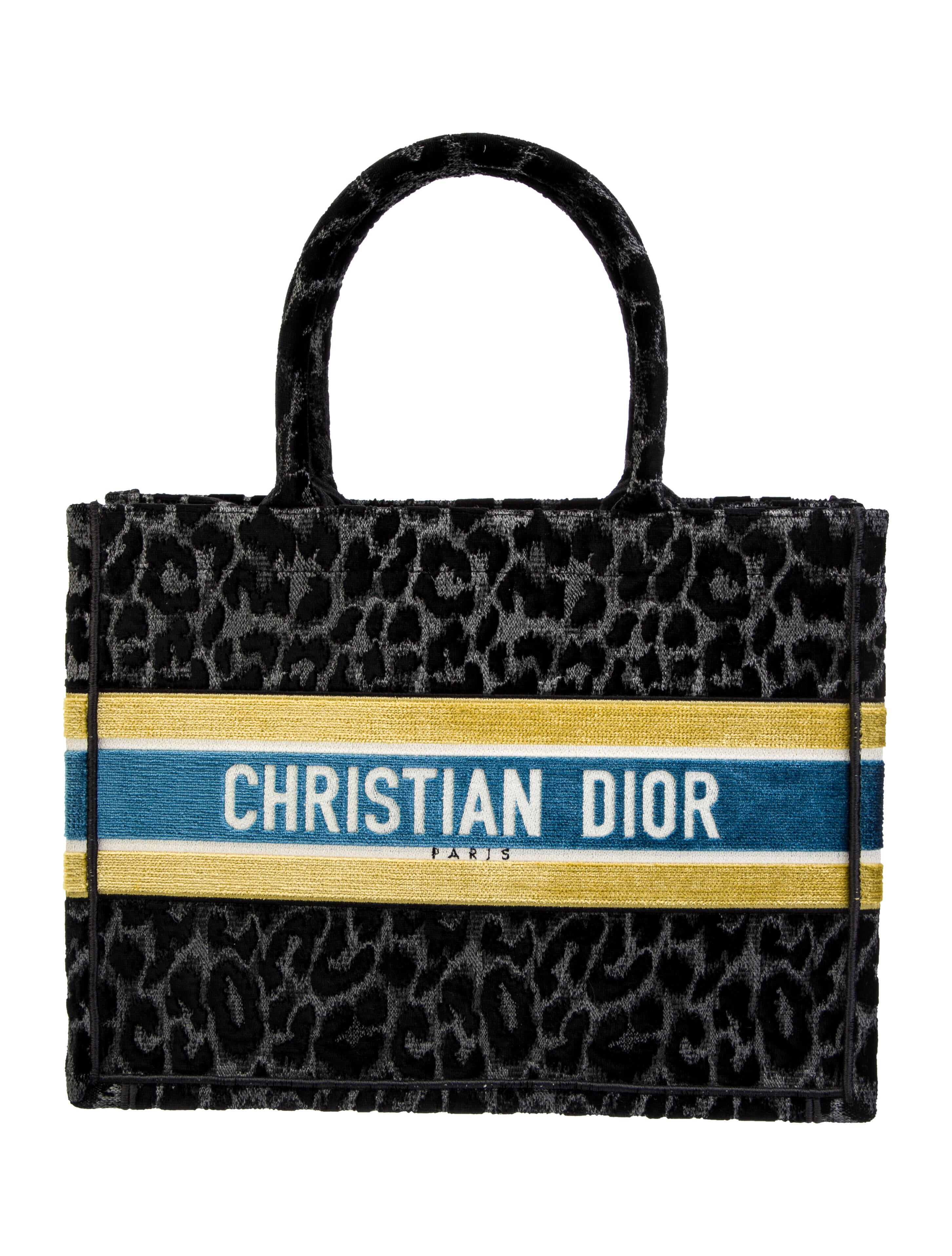Christian Dior 2021 Medium Leopard Mizza Book Tote - Black Totes ...