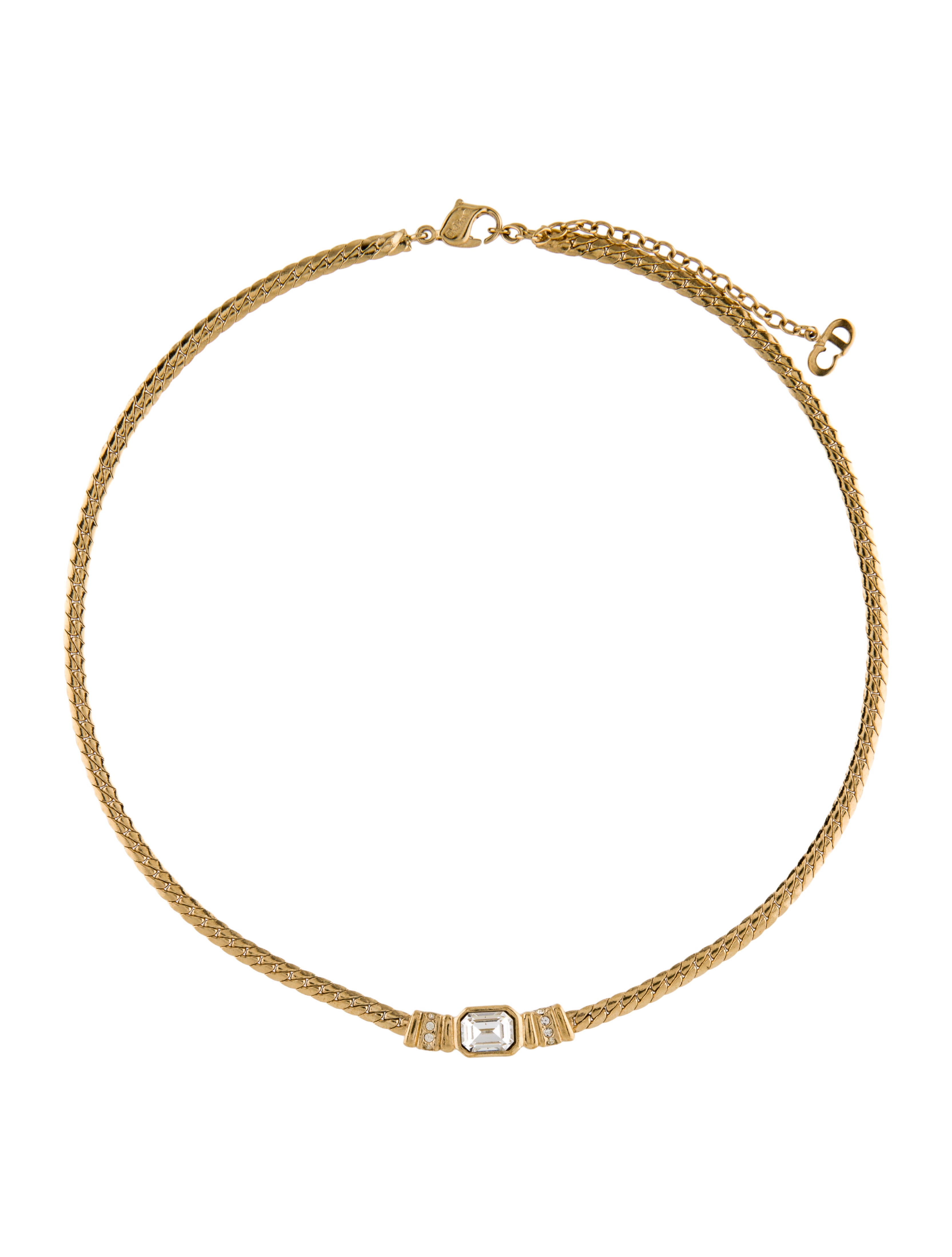 Christian Dior Vintage Crystal Collar Necklace - Gold-Plated Collar ...