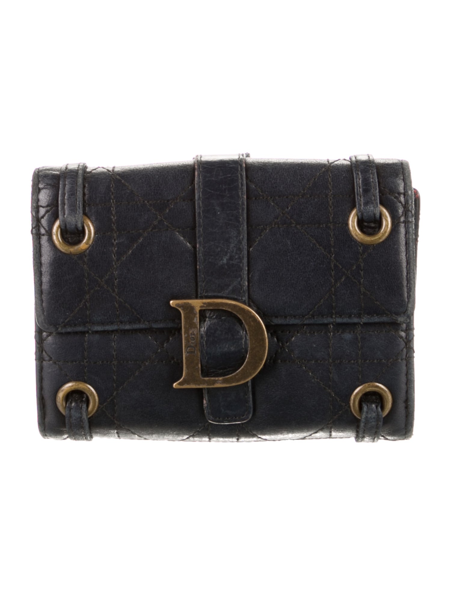 Christian Dior Cannage Pattern Leather Compact Wallet - Blue Wallets ...
