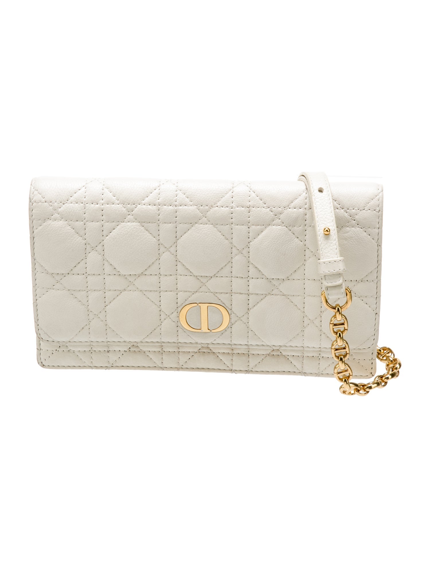 Christian Dior 2021 Cannage Caro Wallet On Chain - White Crossbody Bags ...