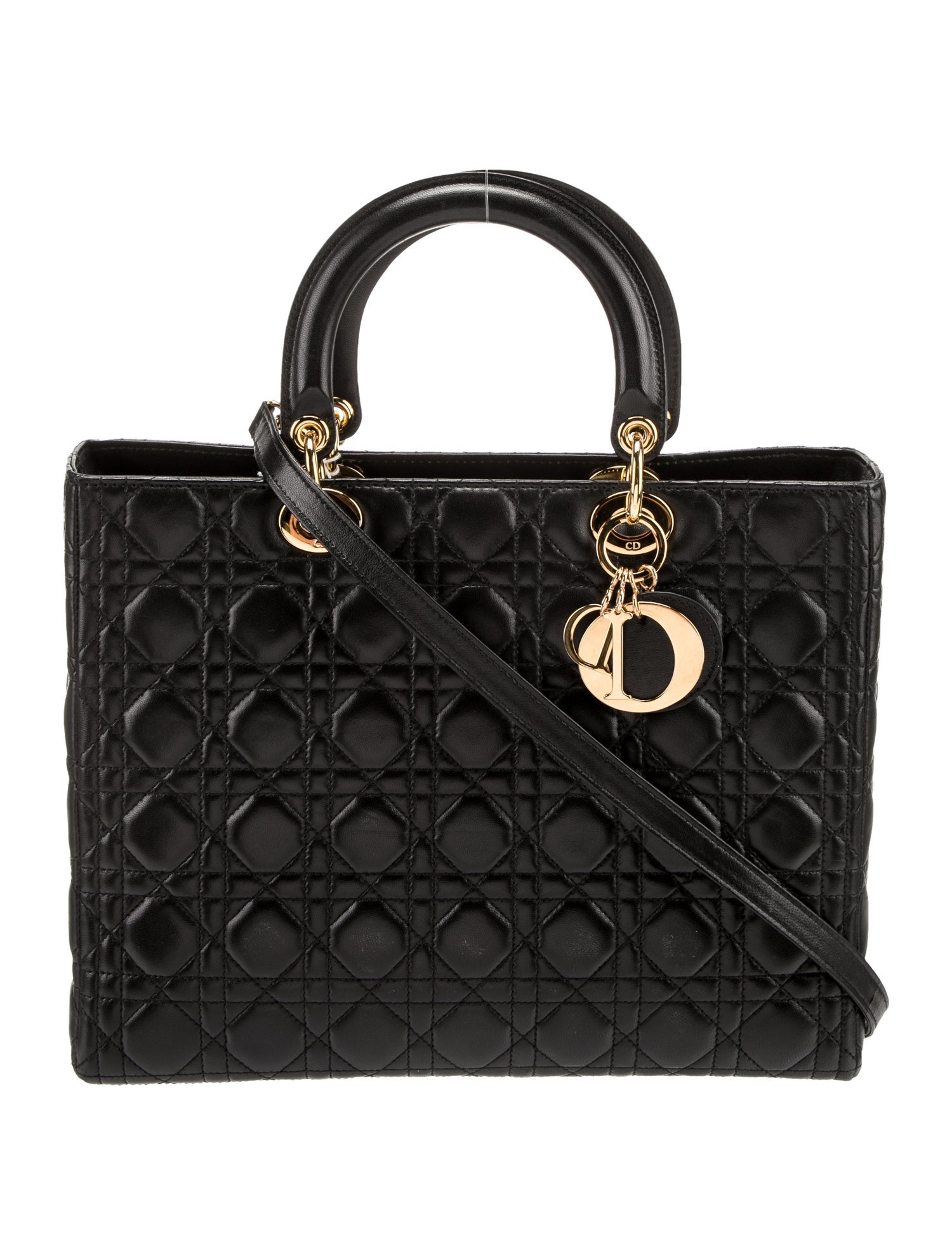 Christian Dior Large Cannage Lady Dior Bag - Black Handle Bags ...