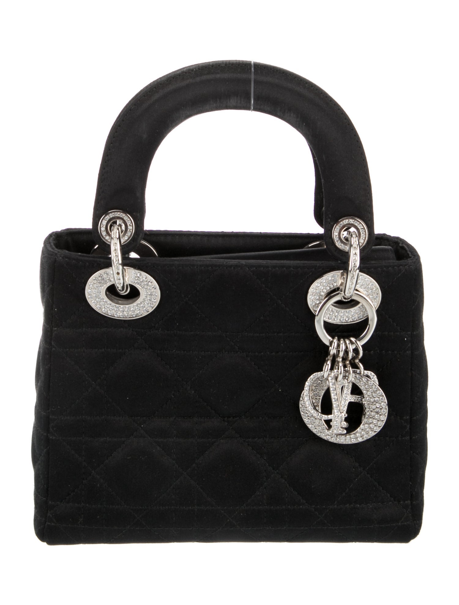 Christian Dior Crystal Embellished Lady Dior Handle Bag - Black Handle ...