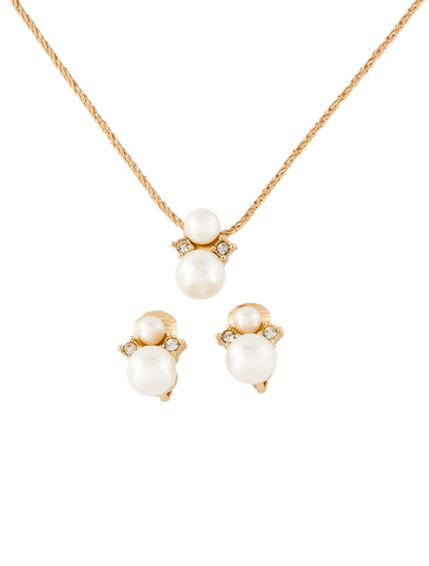 Earrings 14K Pearl & Diamond Drop Earring & Pendant Set - 14K Yellow ...