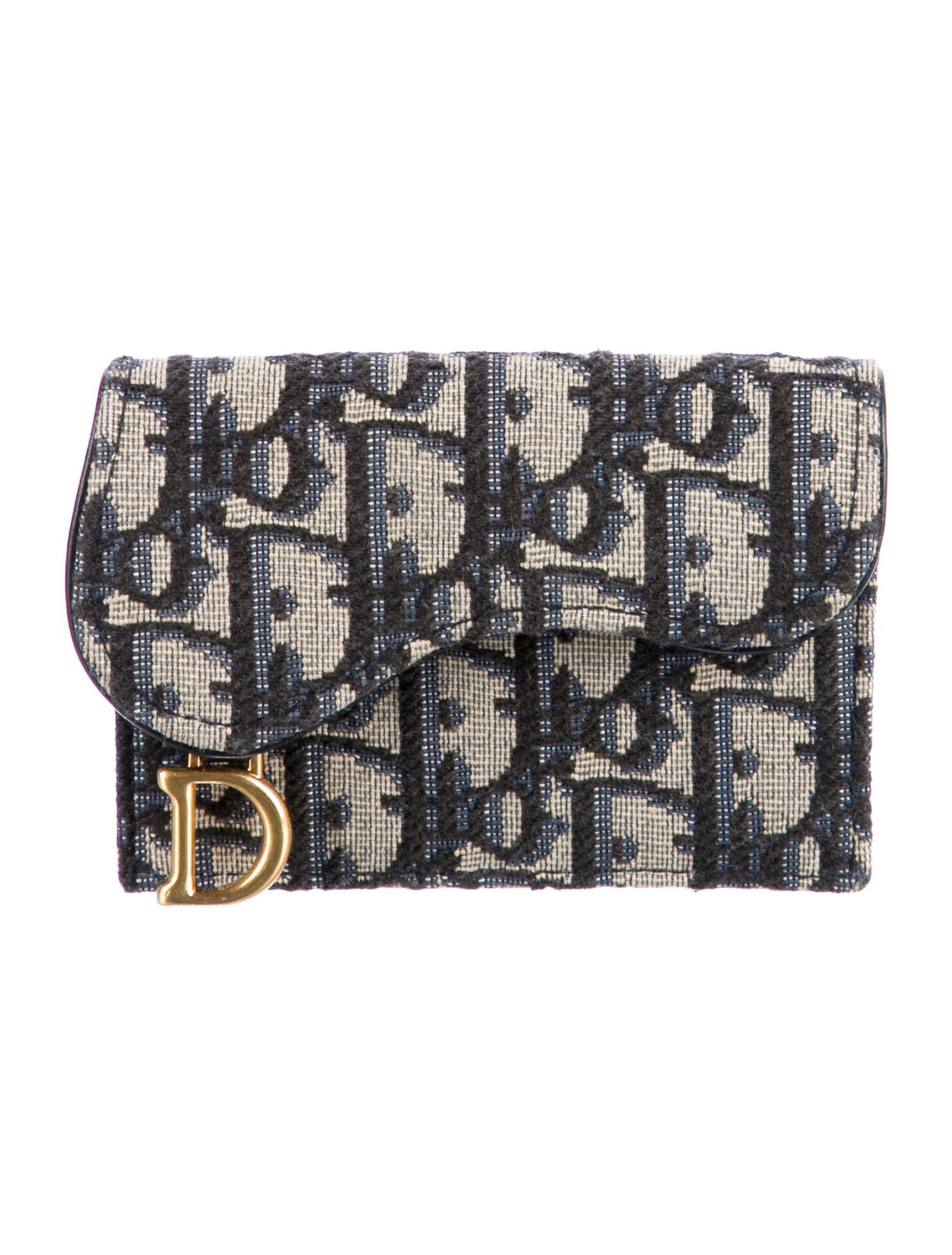 Christian Dior Oblique Jacquard Canvas Compact Wallet - Blue Wallets ...